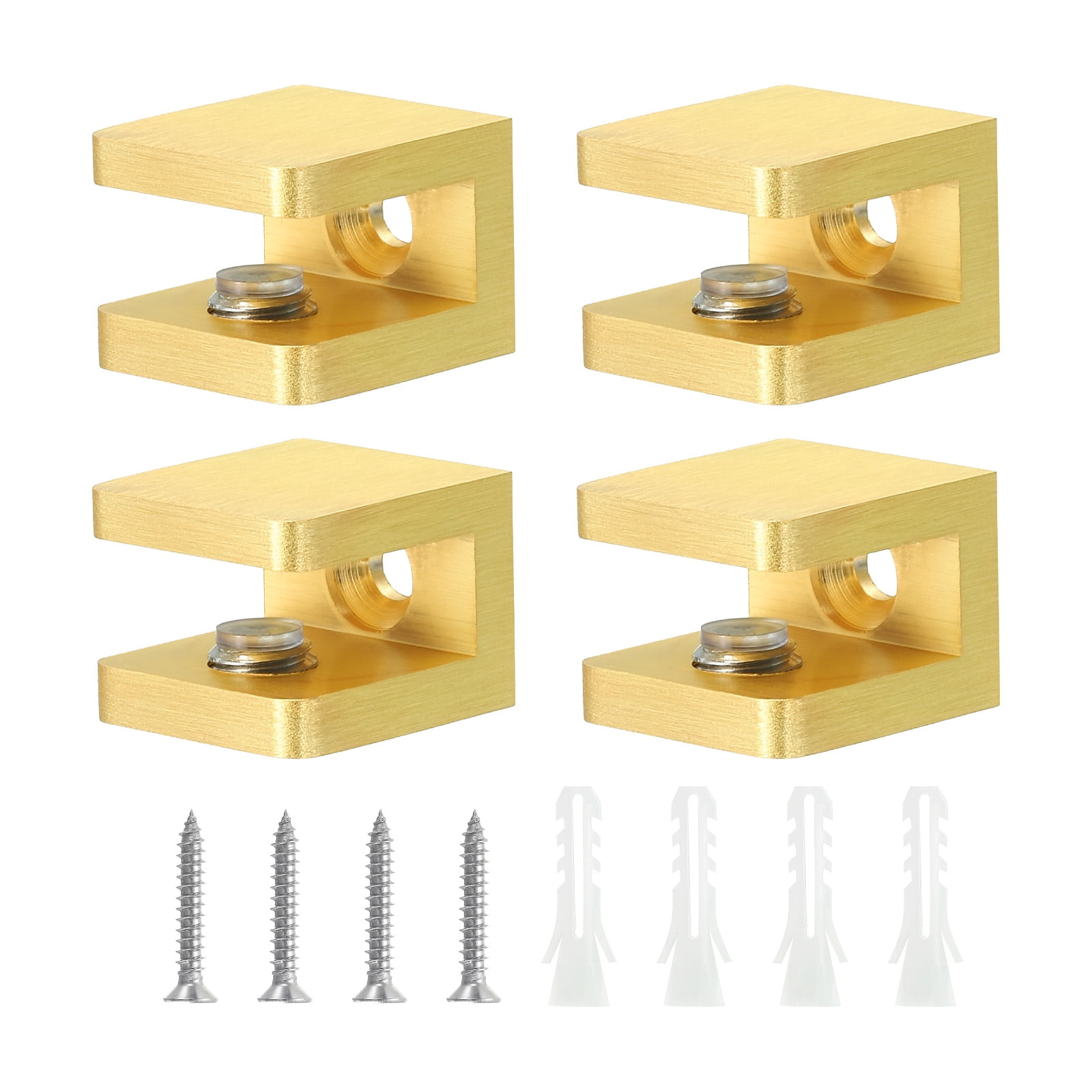 Uxcell Glass Shelf Clamp, 4pack Brass Gold Glass Clip Holder Support ...