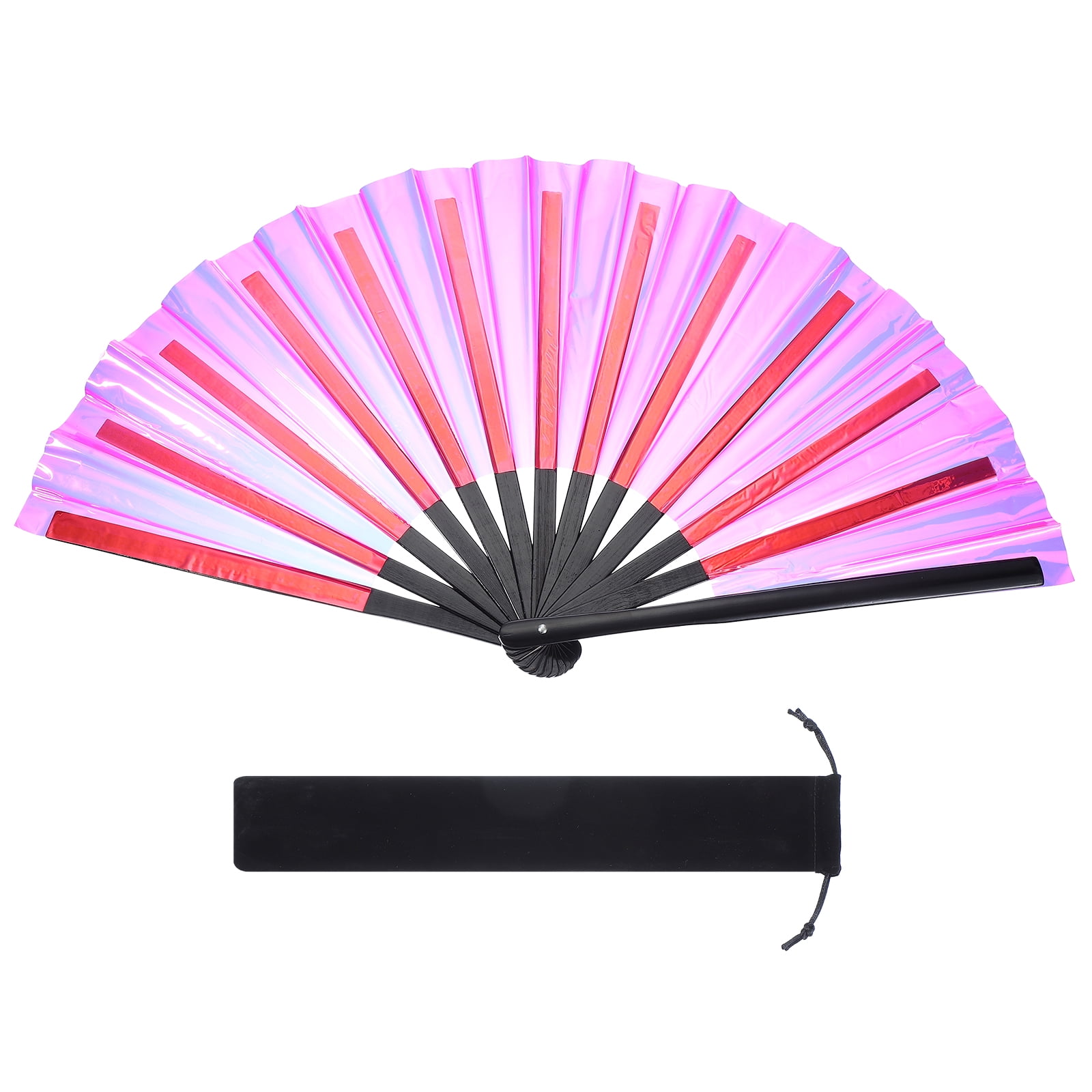 Uxcell Glitter Rave Fan with Holster, Large Holder Folding Hand Fan for ...