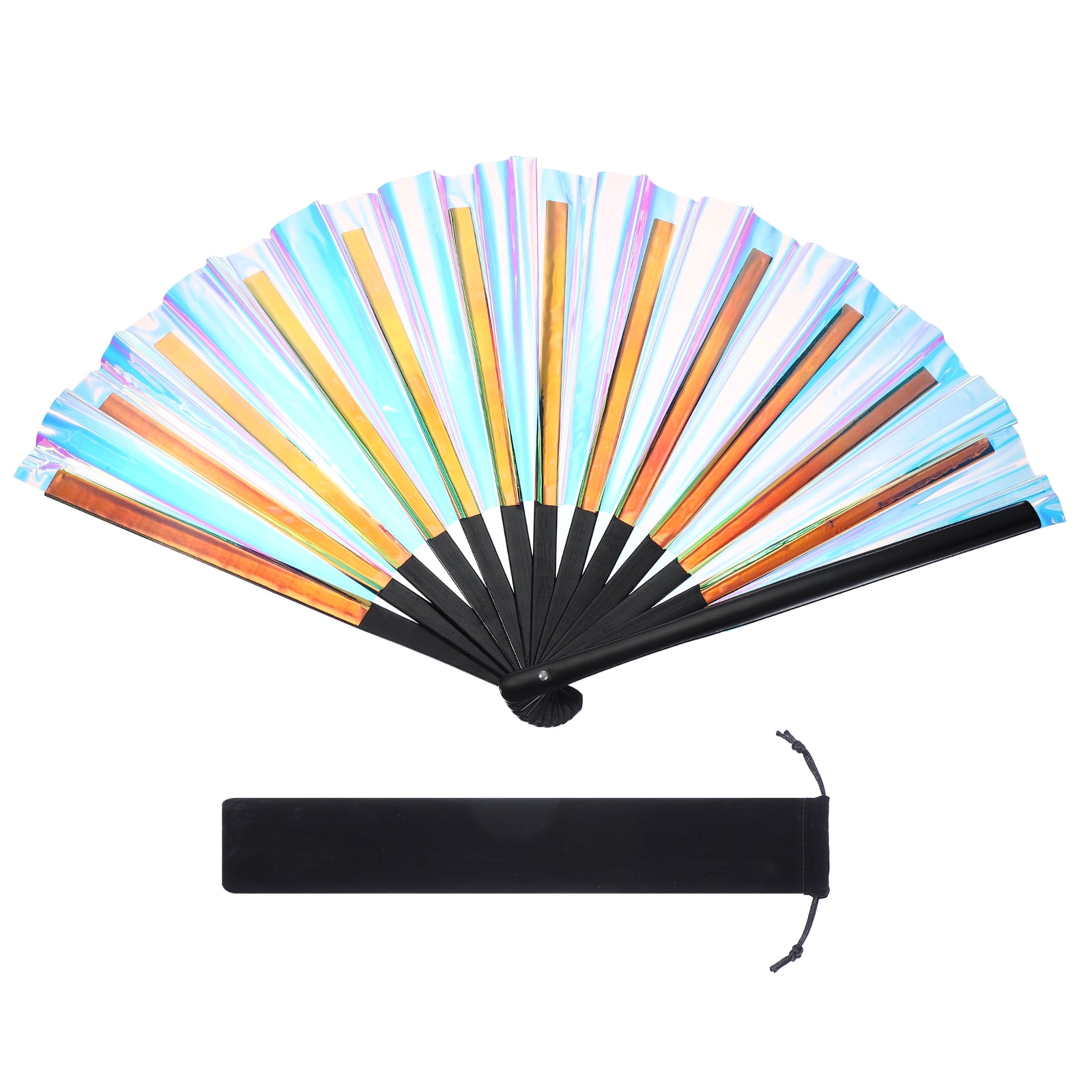 Uxcell Glitter Rave Fan with Holster, Large Holder Folding Hand Fan for ...