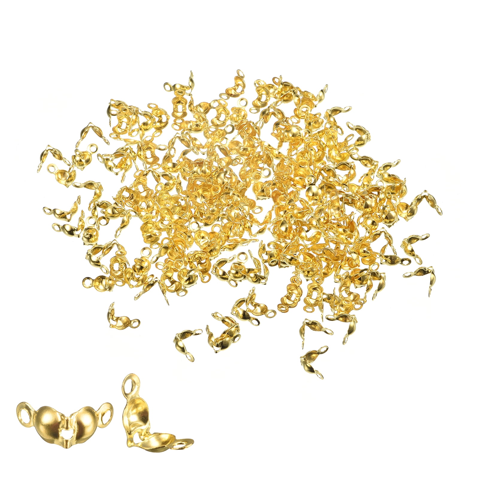 Uxcell Gold 200 Pack Metal Open Bead Tips Knot Covers Calotte Ends Caps ...