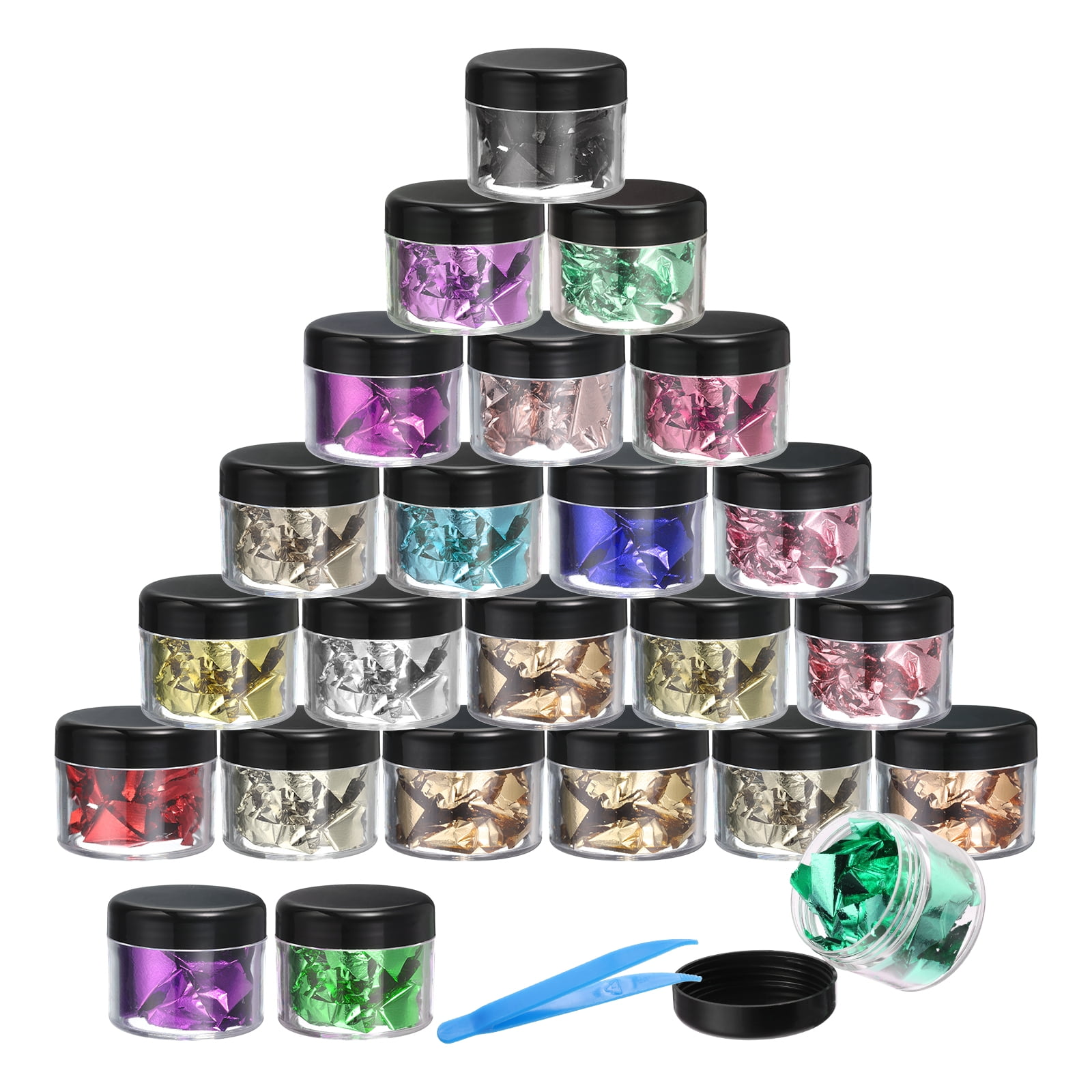 Uxcell Gold Foil Flakes, Foil Metallic Nail Flakes with Tweezers, 24 ...