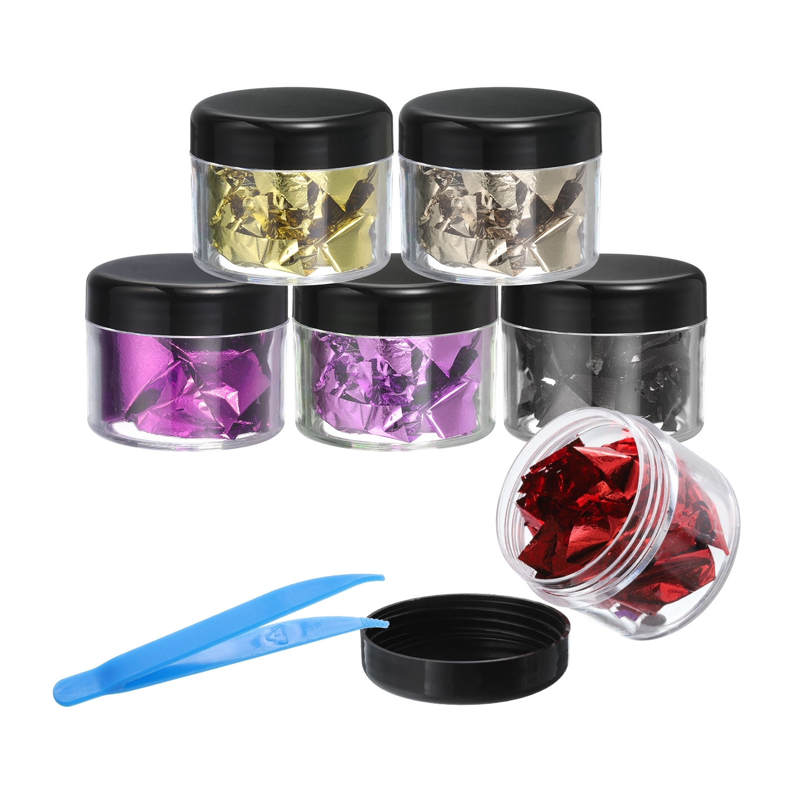 Uxcell Gold Foil Flakes, Foil Metallic Nail Flakes with Tweezers, 6 ...