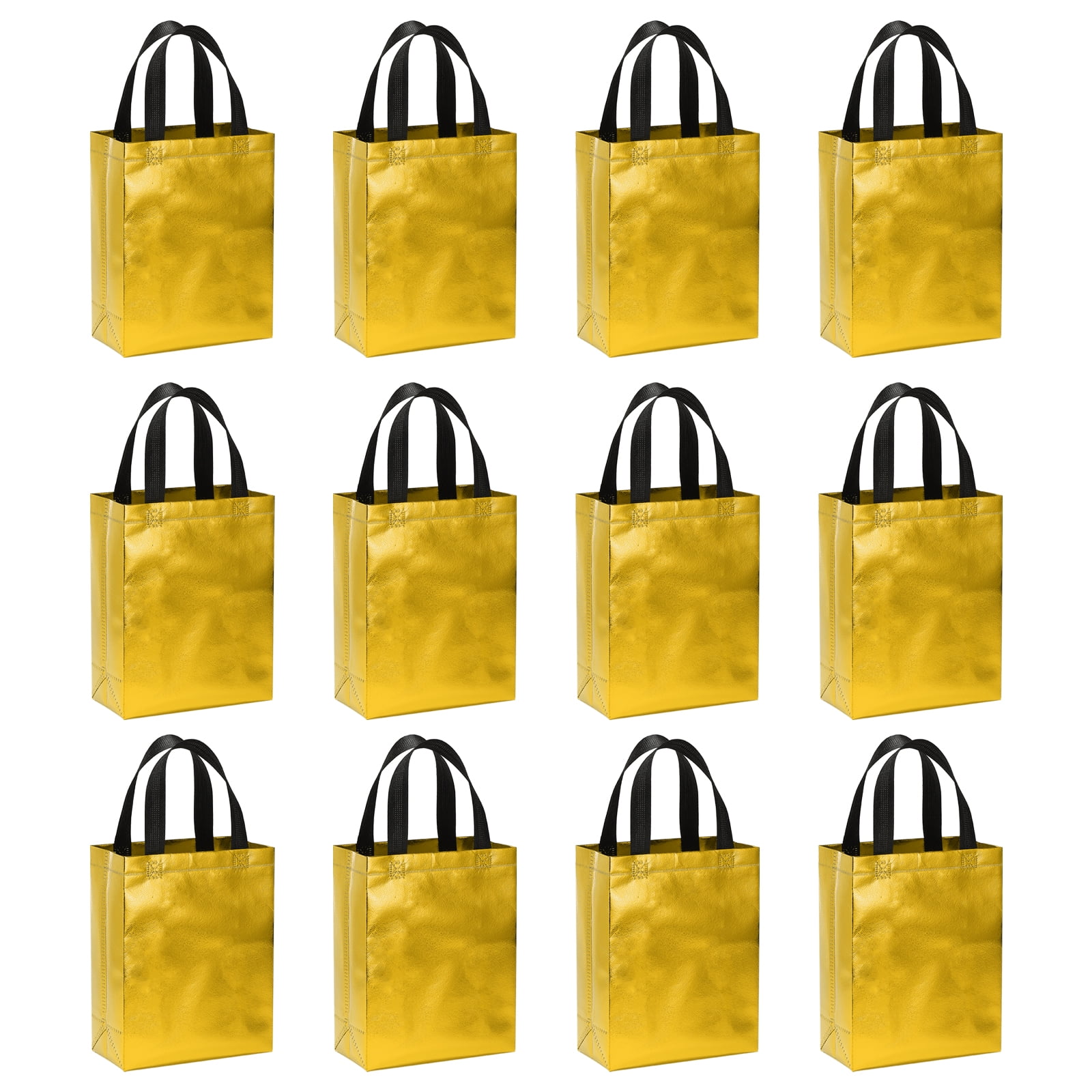 Uxcell Gold Tone Gift Bags with Laser Coating, 12pcs Reusable Goodie Bags, 8" x 4" x 10 ...