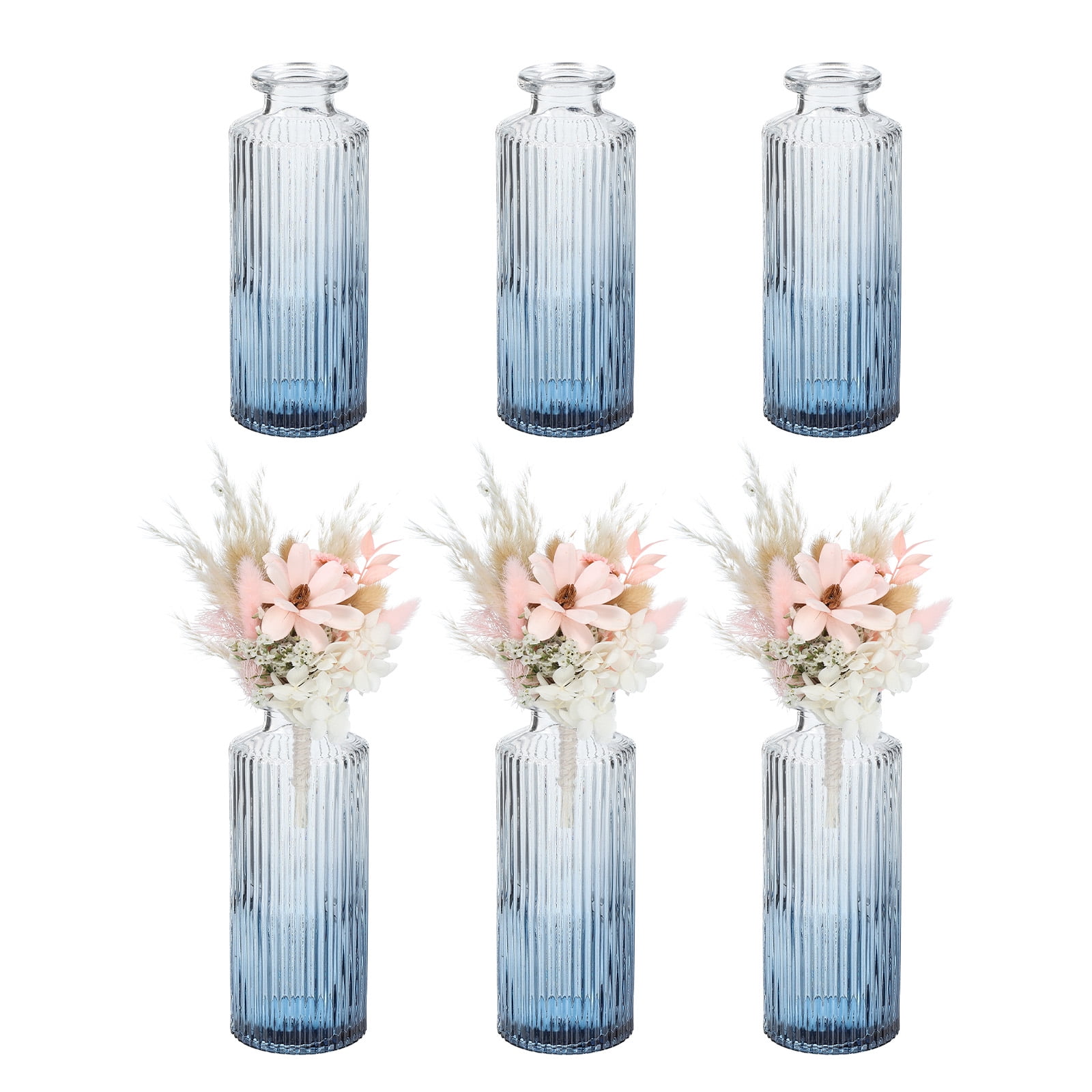 Uxcell Gradient Blue Glass Bud Vase Set of 6 Small Flower Vases for ...