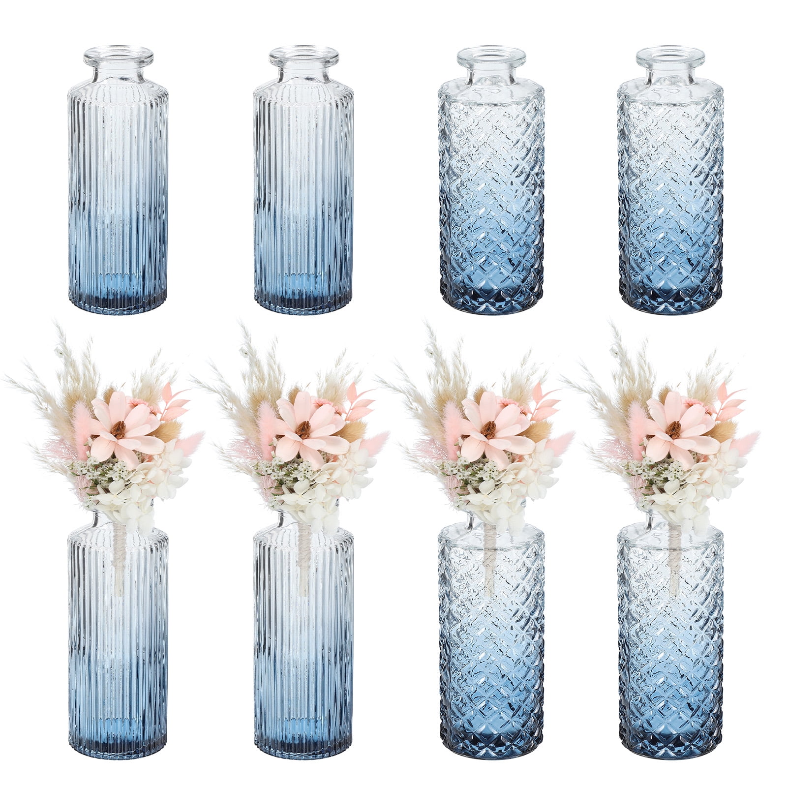 Uxcell Gradient Blue Glass Bud Vase Set of 8 Small Flower Vases for ...