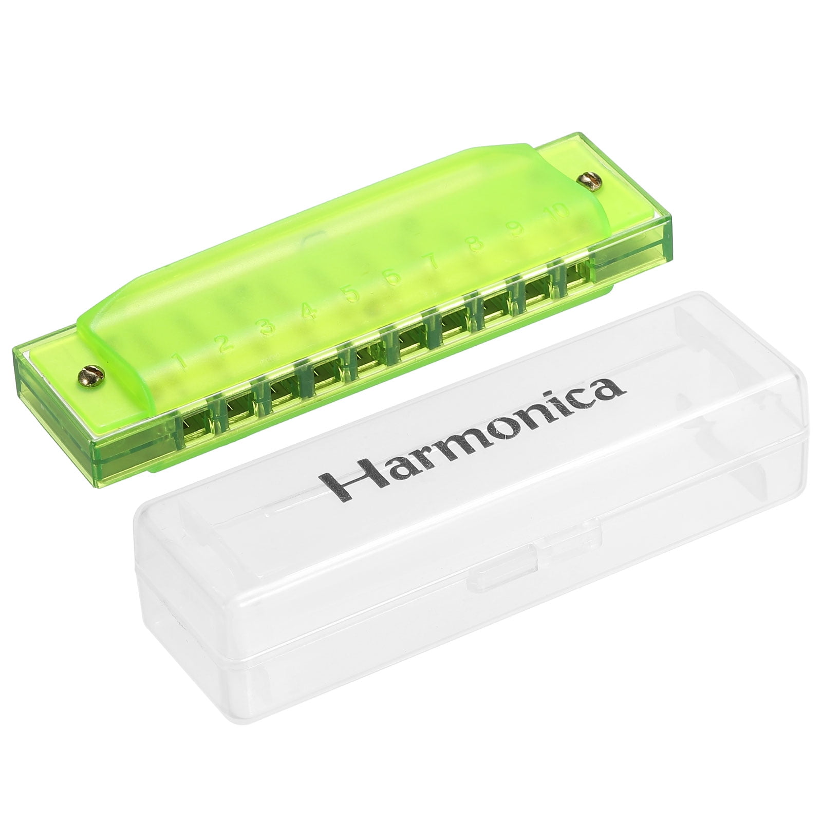 Uxcell Green Clearly Colorful Translucent Harmonica 10 Holes ABS Harp ...