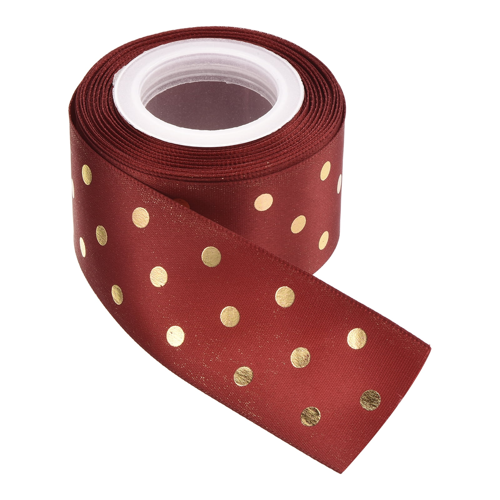Uxcell Grosgrain Ribbons 10 Yards 1-1/2 Inch Wine Red with Gold Dots ...