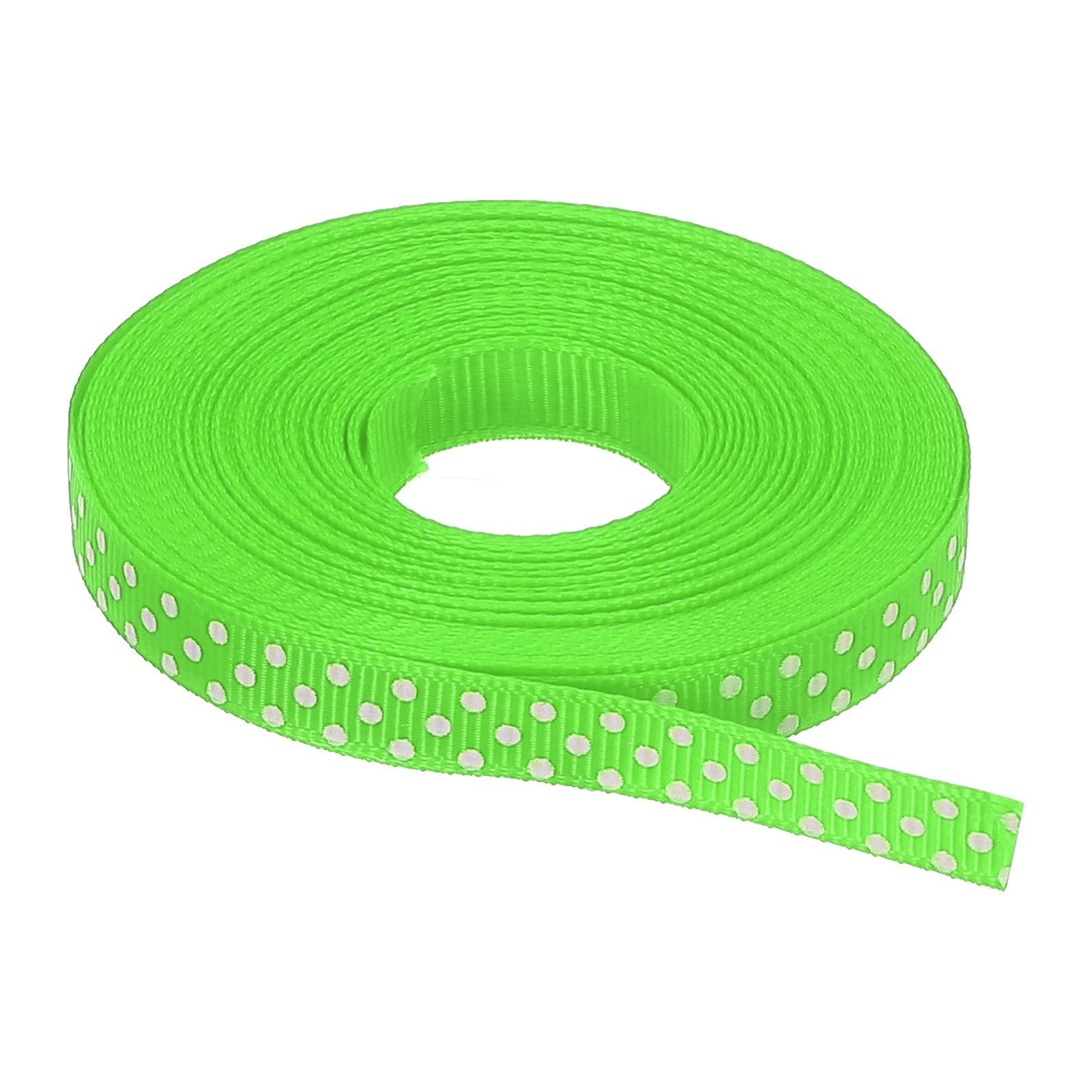 Uxcell Grosgrain Ribbons 10 Yards 3/8 Inch Bright Green with White Dots ...