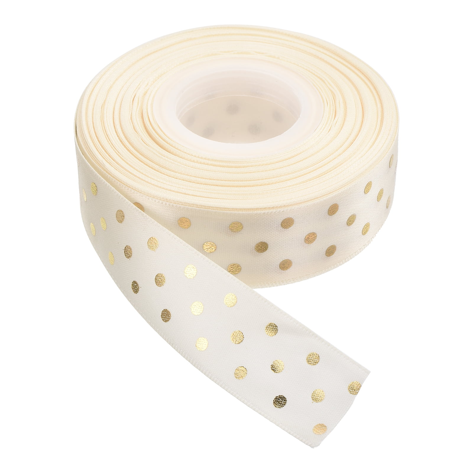 Uxcell Grosgrain Ribbons 25 Yards 1 Inch Beige with Gold Dots Ribbon ...