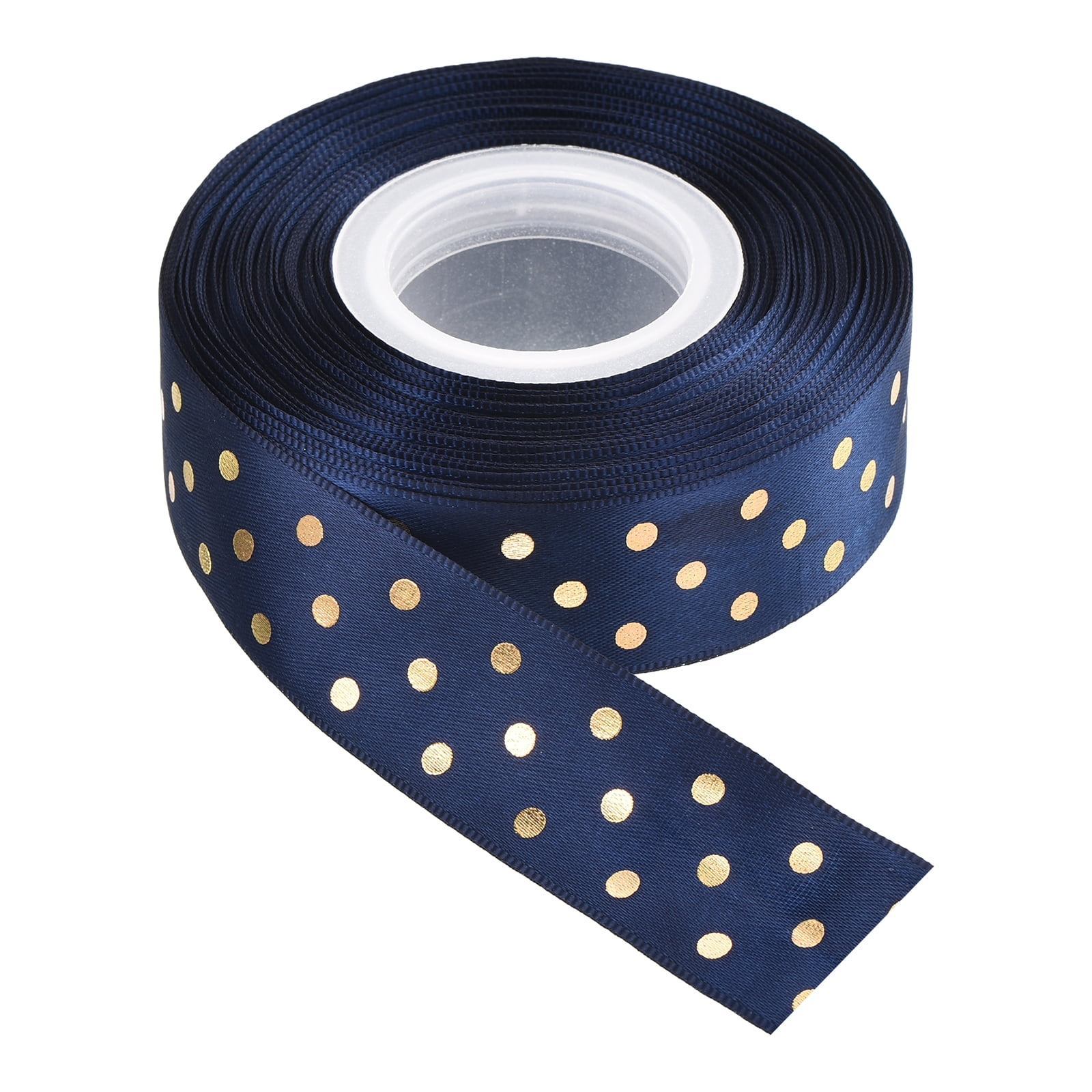 Uxcell Grosgrain Ribbons 25 Yards 1 Inch Deep Blue with Gold Dots ...