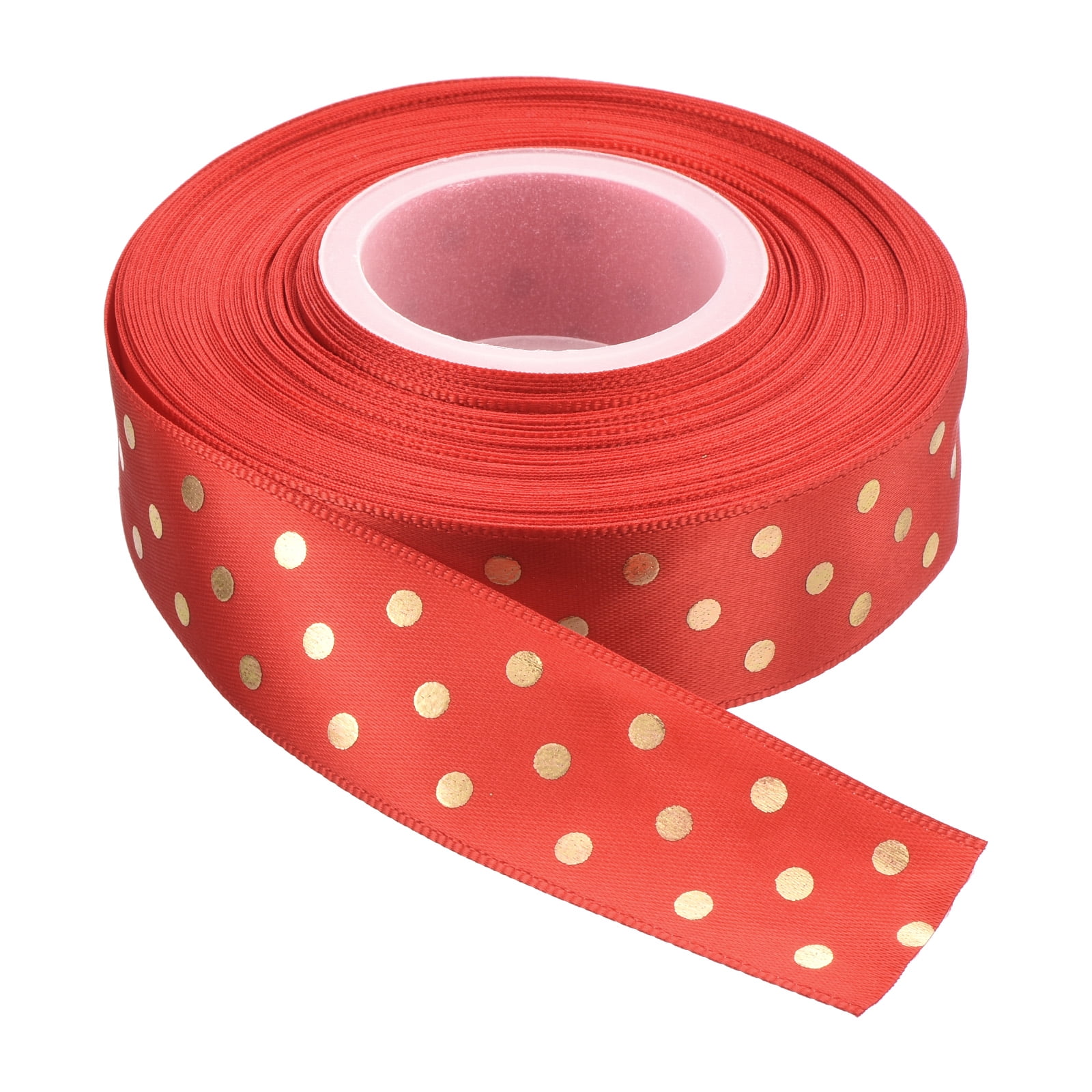 Uxcell Grosgrain Ribbons 25 Yards 1 Inch Deep Red with Gold Dots Ribbon ...