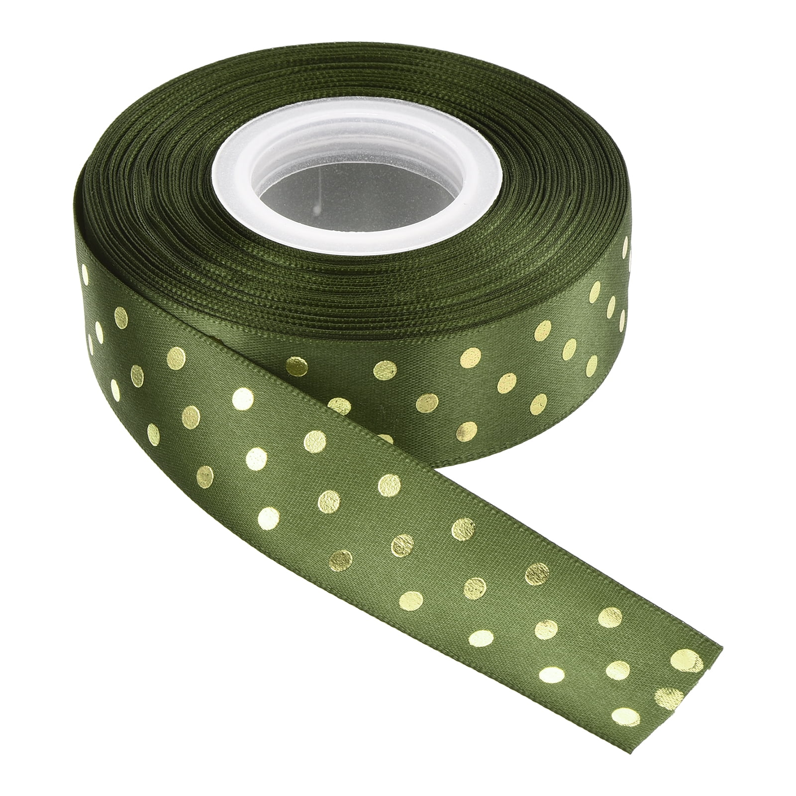 Uxcell Grosgrain Ribbons 25 Yards 1 Inch Grass Green with Gold Dots ...