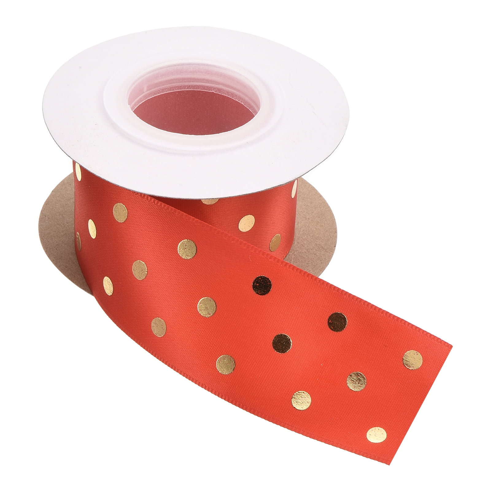 Uxcell Grosgrain Ribbons 5 Yards 1-1/2 Inch Deep Red with Gold Dots ...