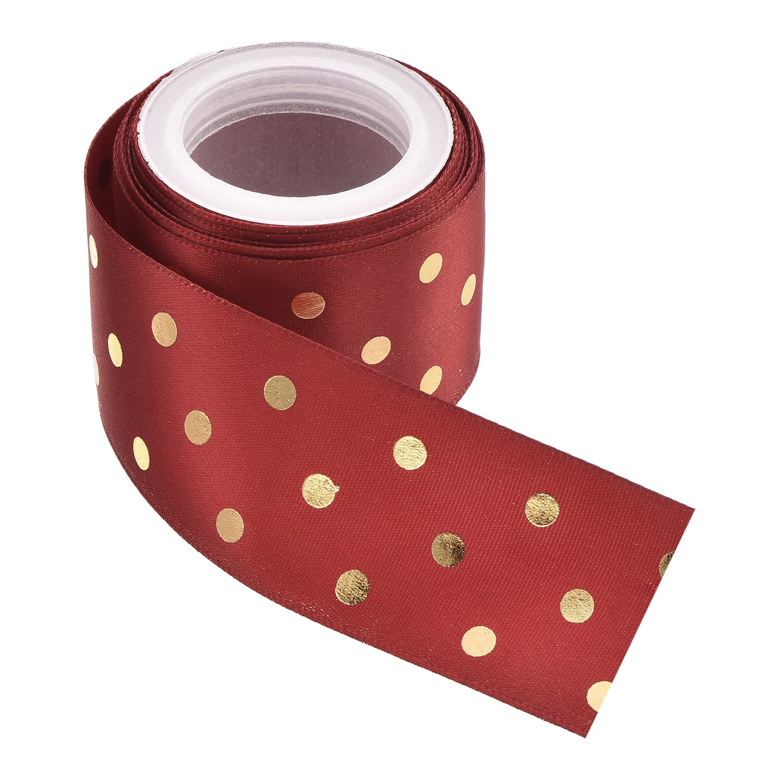 Uxcell Grosgrain Ribbons 5 Yards 1-1/2 Inch Wine Red with Gold Dots ...