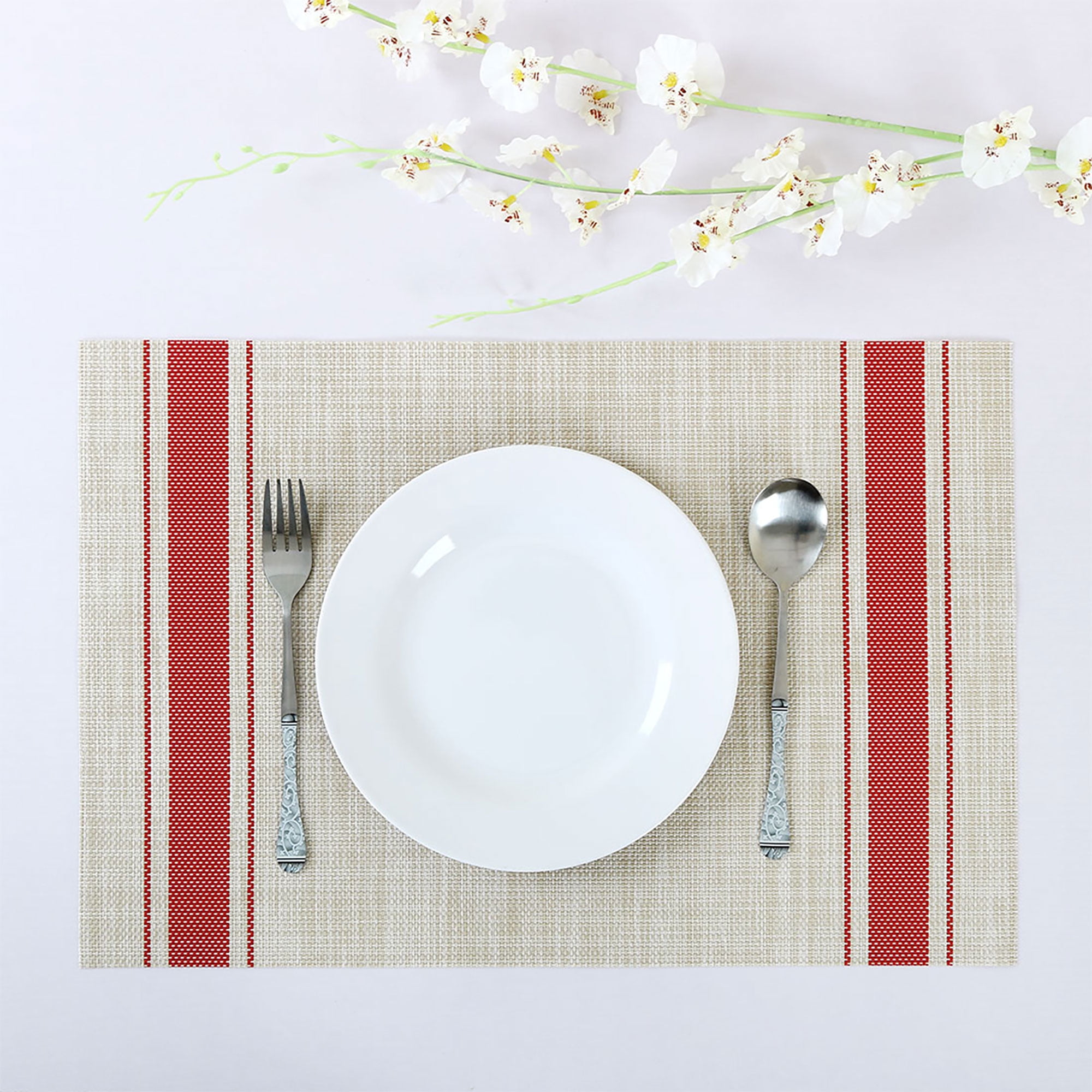 Uxcell Heat Resistant Red Stripe Tables Mats Placemats Beige 4Pack ...