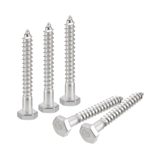 Uxcell Hex Head Lag Screws Bolts, 1/4" x 2" 304 Stainless Steel Partial ...