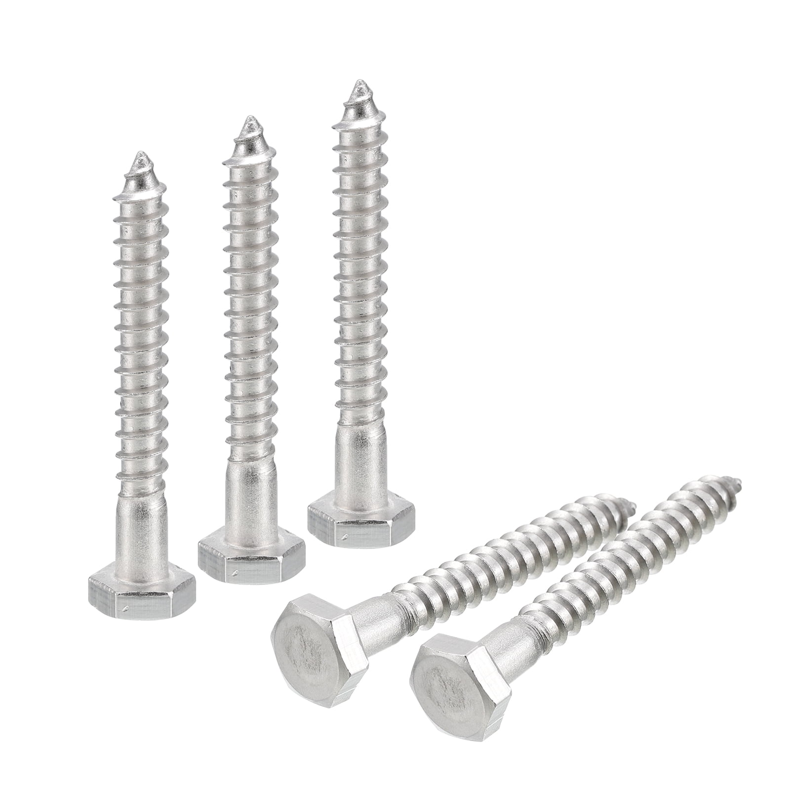 Uxcell Hex Head Lag Screws Bolts, 1/4" x 2" 304 Stainless Steel Partial ...