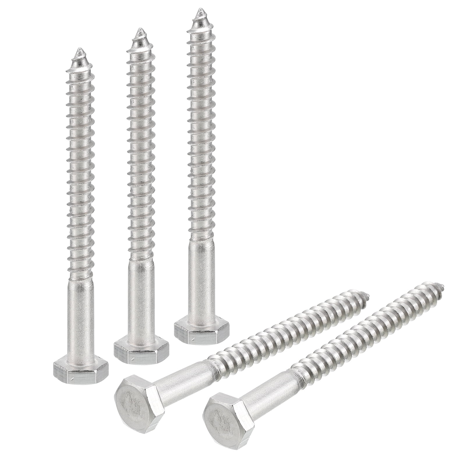Uxcell Hex Head Lag Screws Bolts, 1/4" x 3" 304 Stainless Steel Partial ...