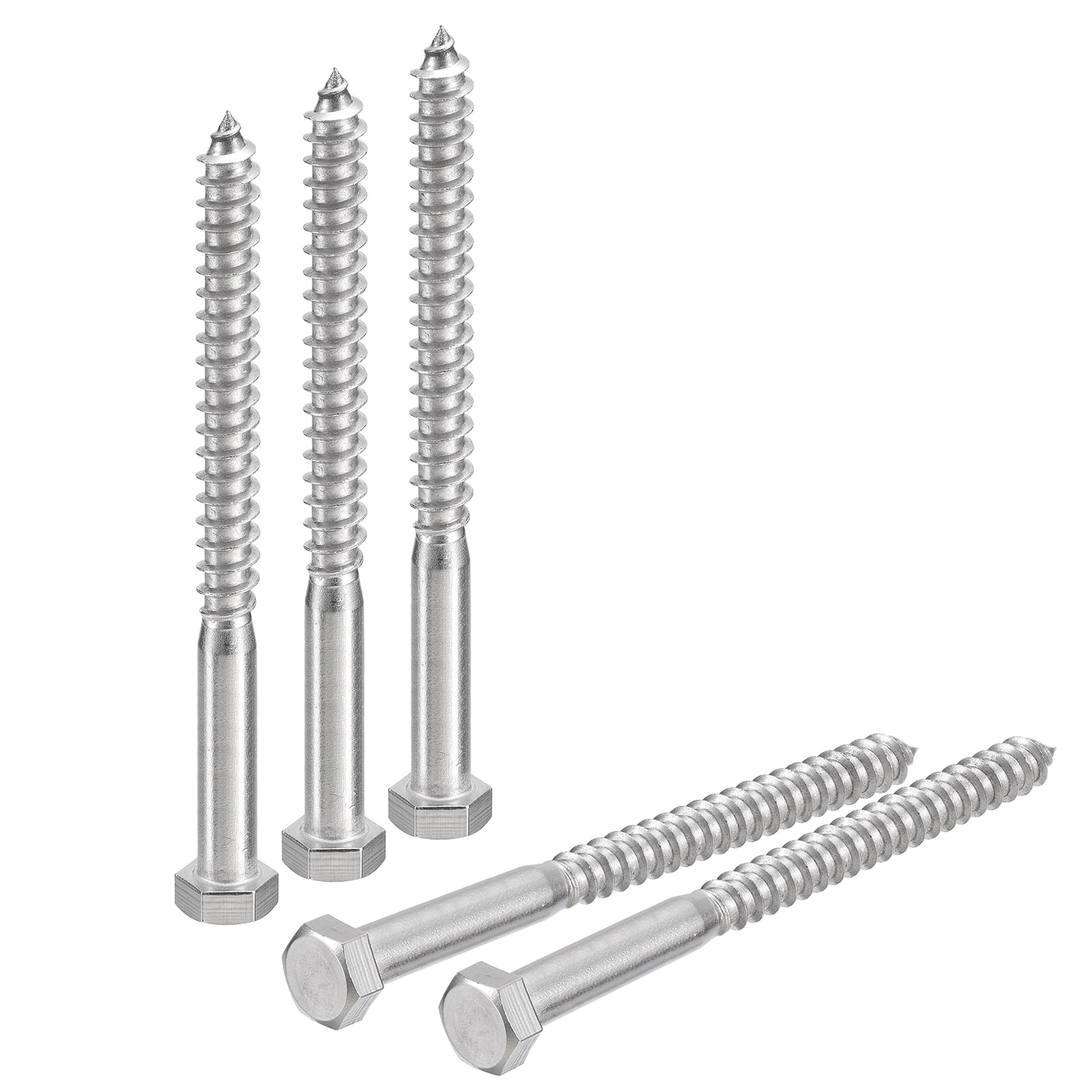 Uxcell Hex Head Lag Screws Bolts, 3/8" x 5" 304 Stainless Steel Partial ...
