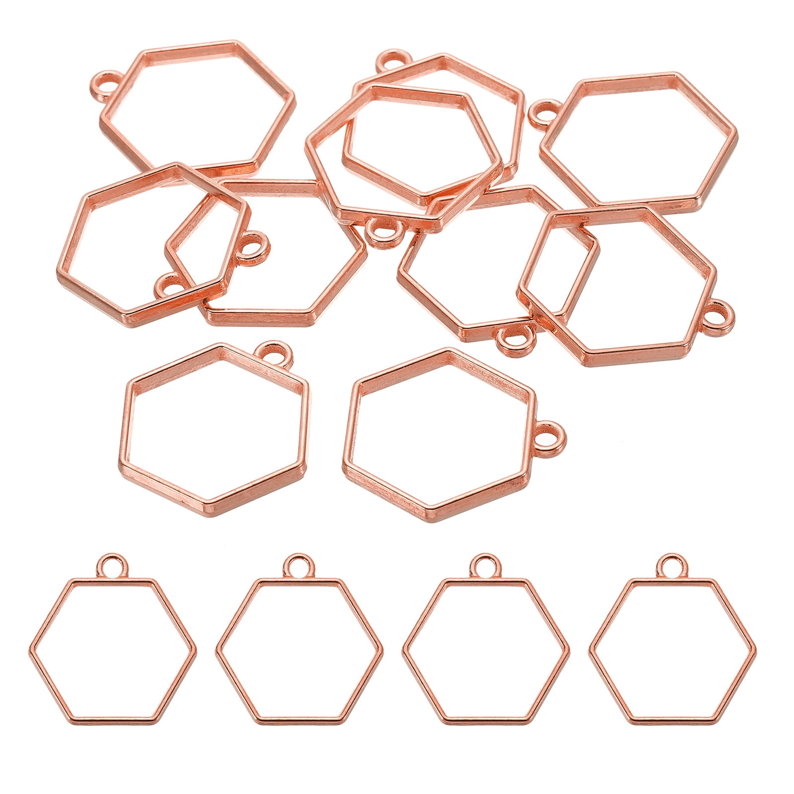 Uxcell Hexagon Alloy Open Back Bezel Pendants DIY Hollow Frame, Rose ...