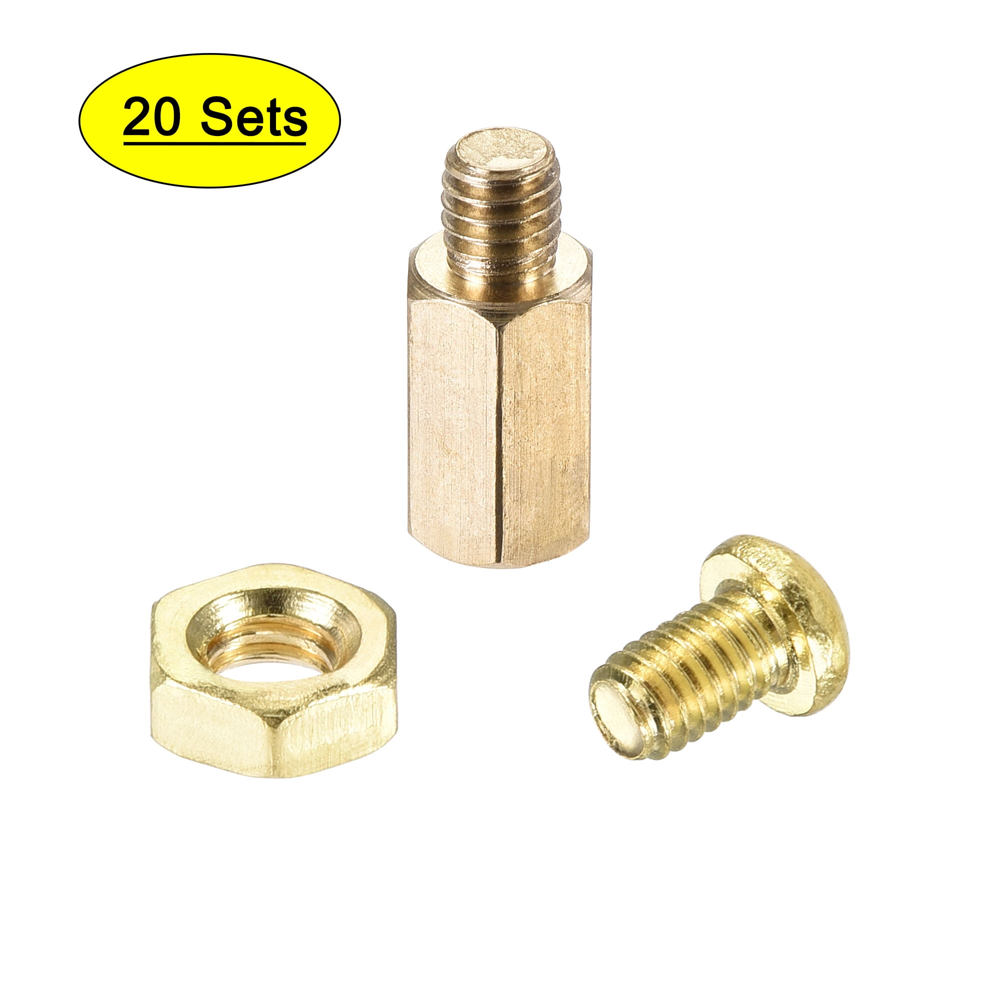 Uxcell Hexagon Brass Standoff Spacer Male-Female Screw Nut Kit 20 Sets ...