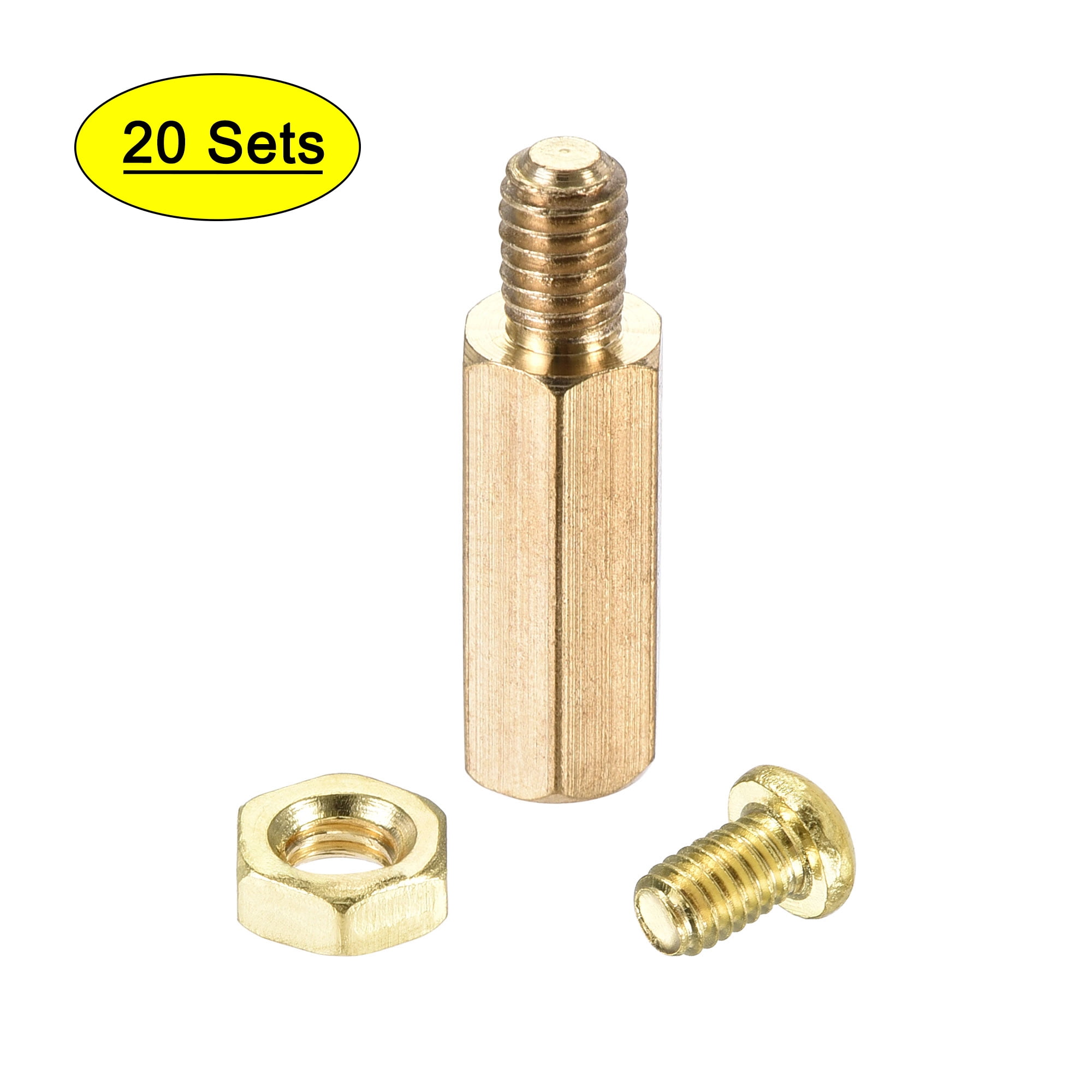Uxcell Hexagon Brass Standoff Spacer Male-Female Screw Nut Kit 20 Sets ...