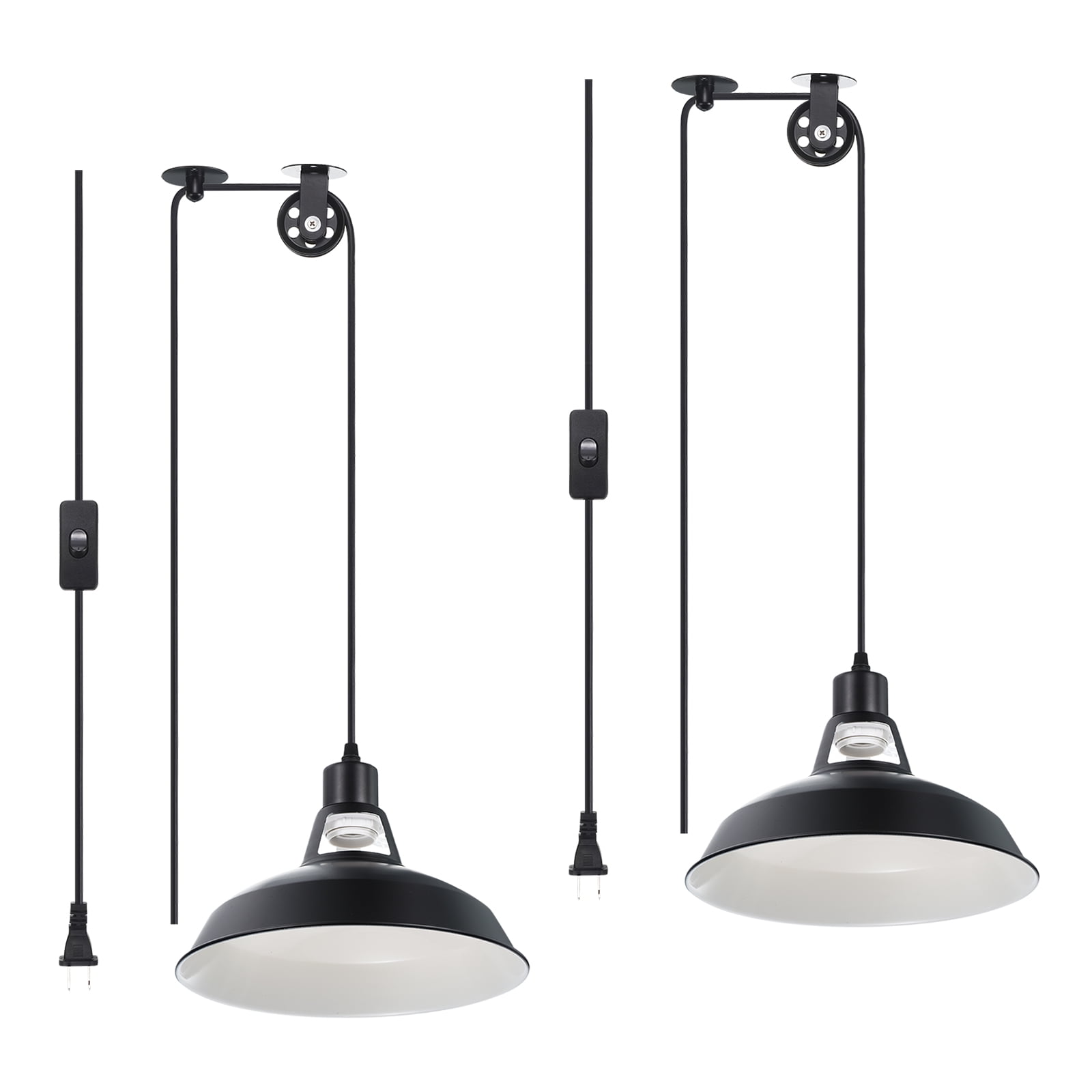 Uxcell Industrial Plug in Pendant Light Pulley Hanging Lamps with 16 ...