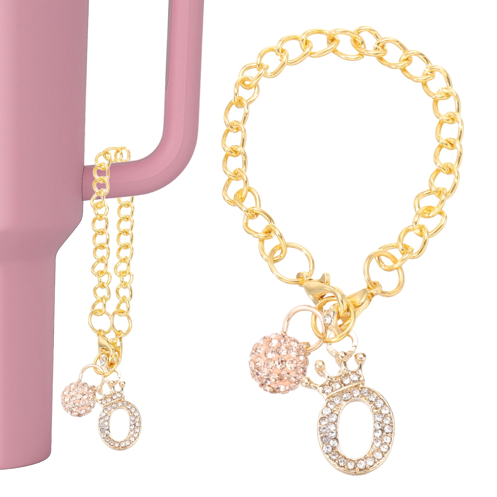 Uxcell Initial Charm Keychain for Cup Holder, Bling Crown Letter O ...