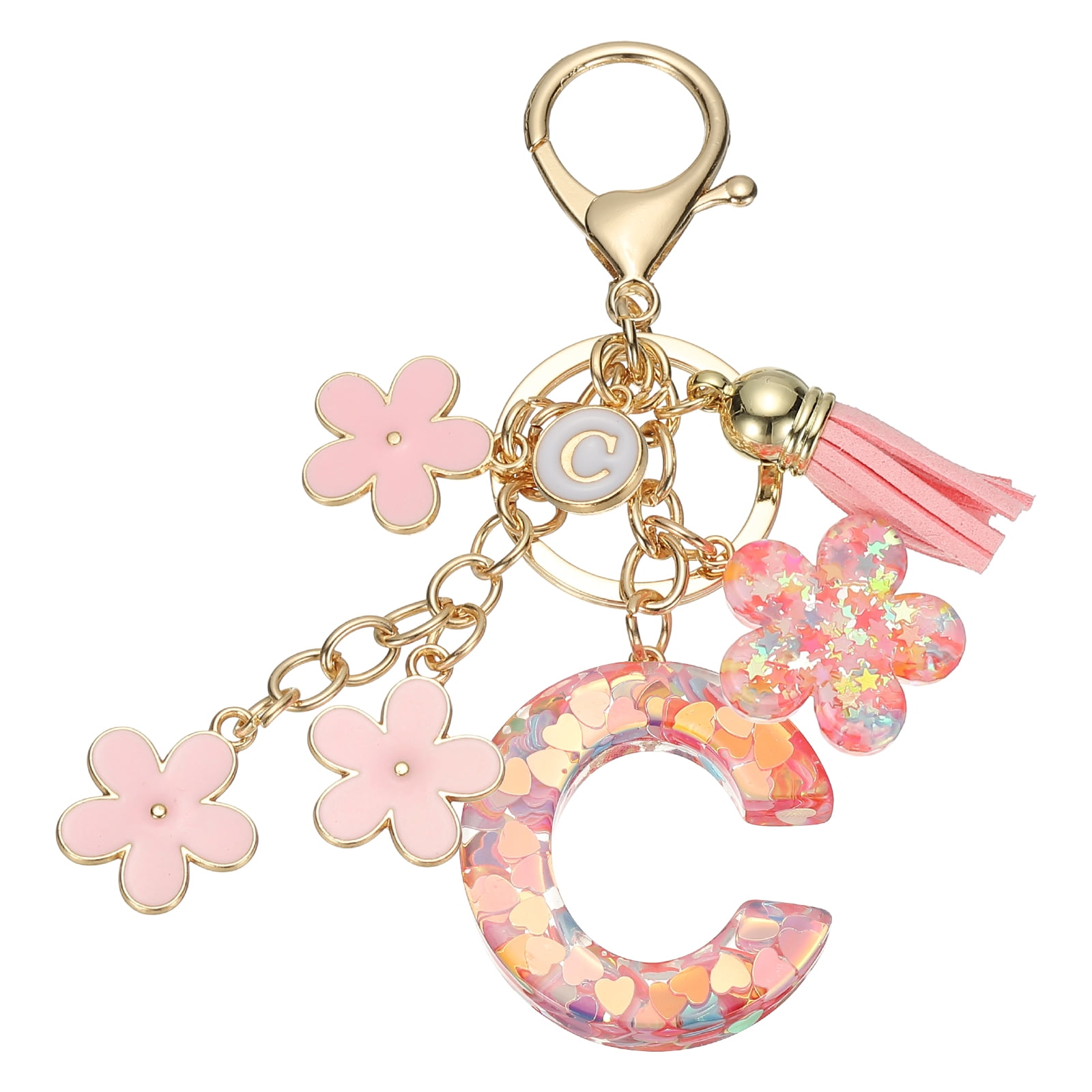 Uxcell Initial Letter Keychain, Cute Tassel Cherry Blossom Keychain ...