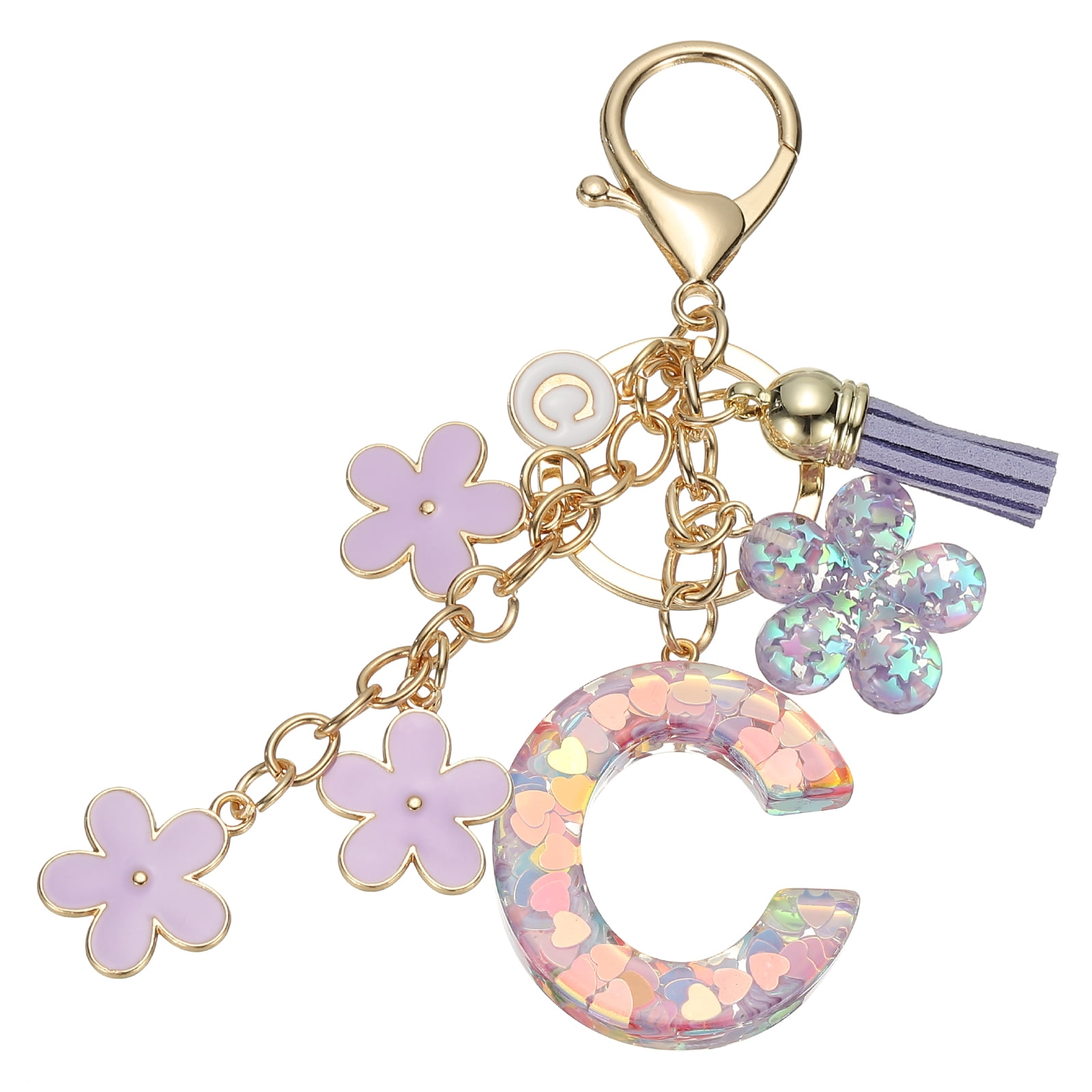 Uxcell Initial Letter Keychain, Cute Tassel Cherry Blossom Keychain ...