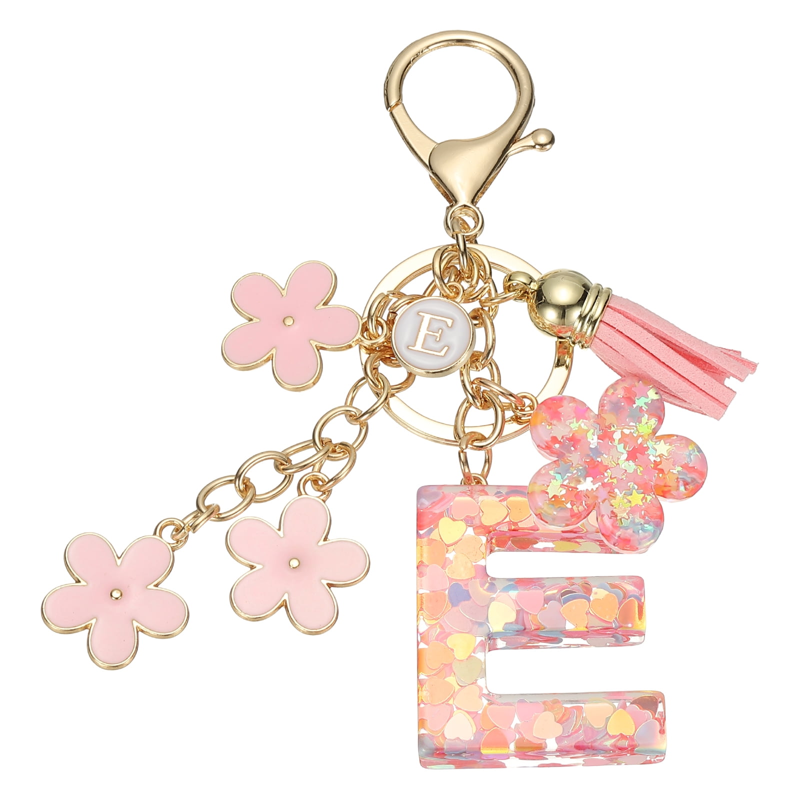 Uxcell Initial Letter Keychain, Cute Tassel Cherry Blossom Keychain ...