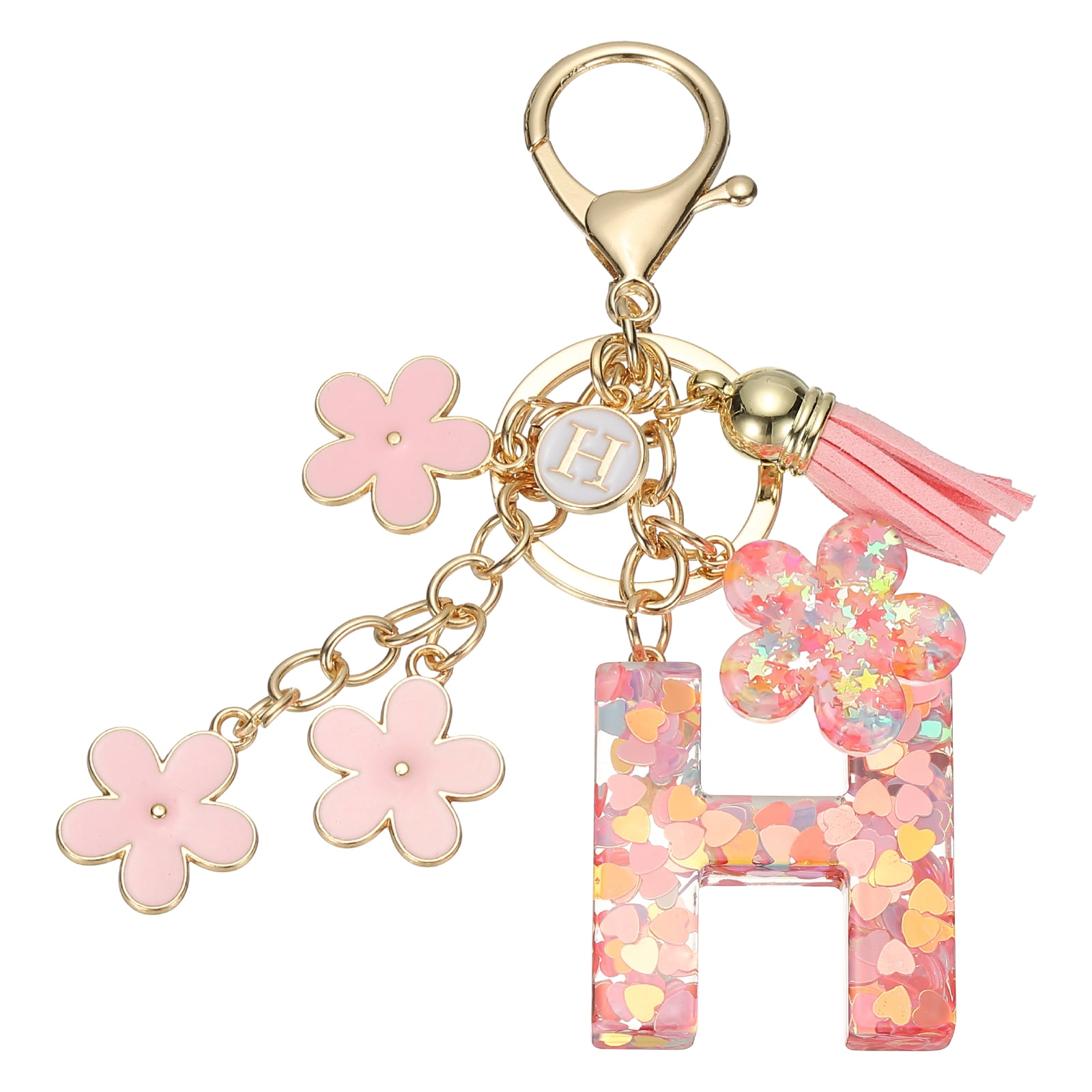 Uxcell Initial Letter Keychain, Cute Tassel Cherry Blossom Keychain ...