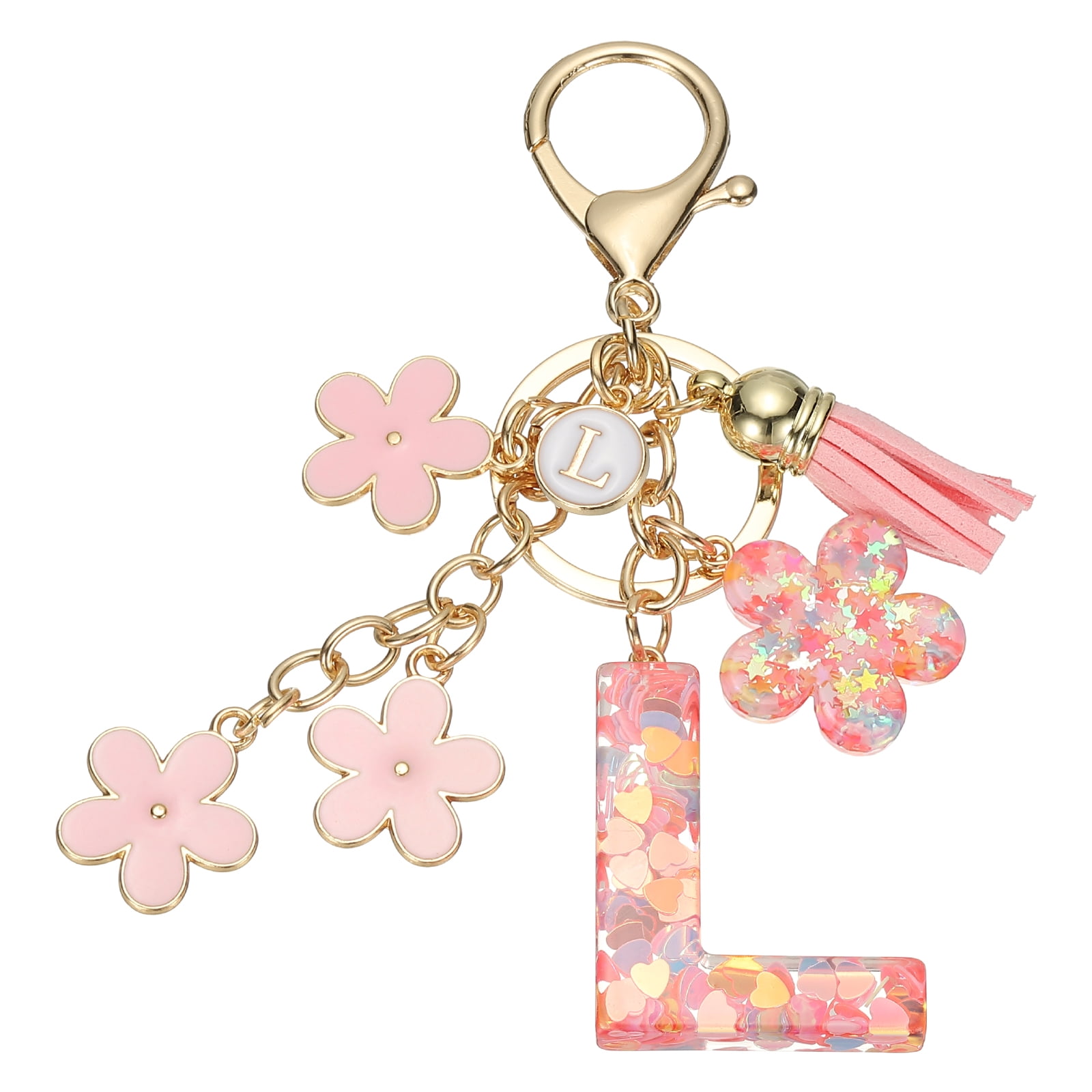 Uxcell Initial Letter Keychain, Cute Tassel Cherry Blossom Keychain ...