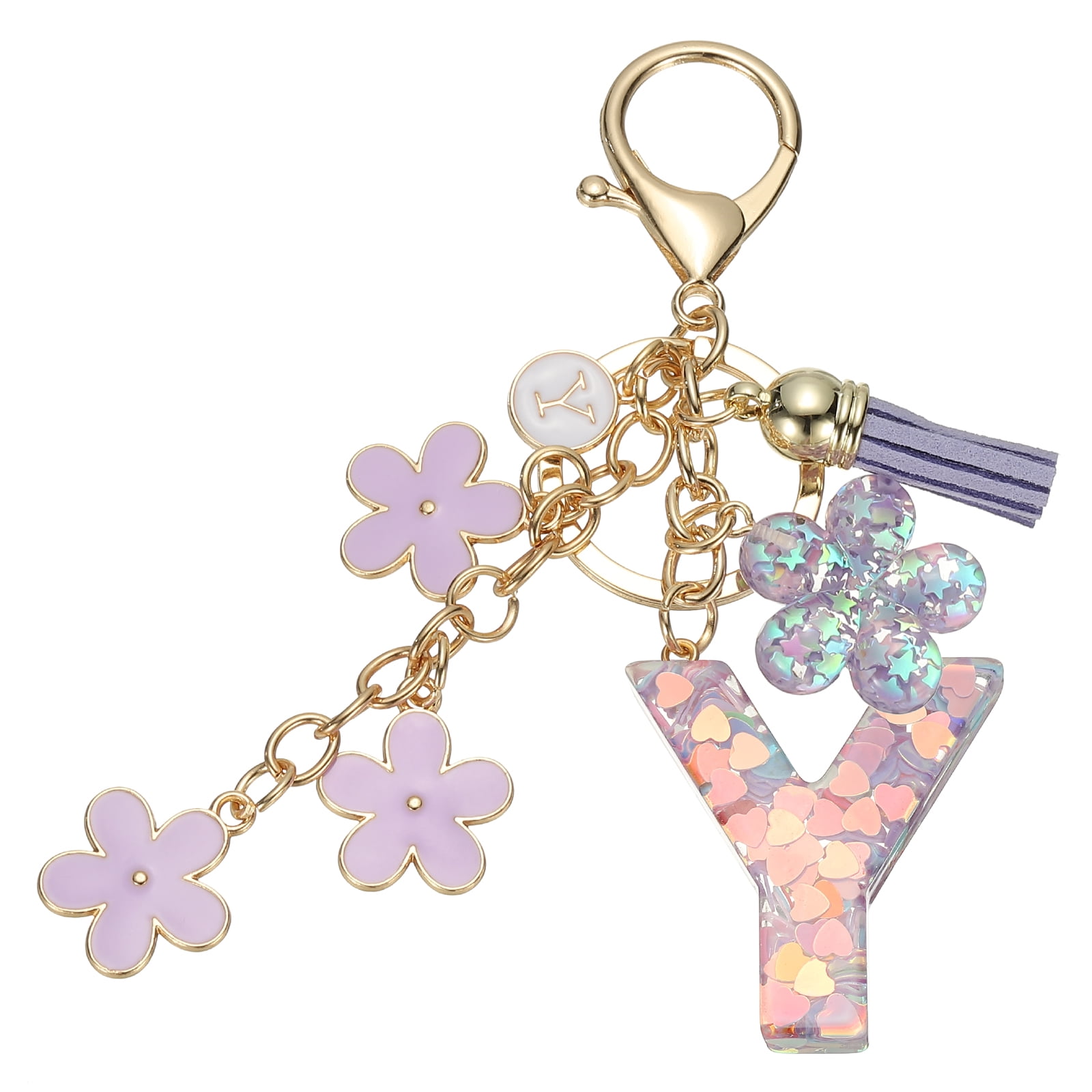 Uxcell Initial Letter Keychain, Cute Tassel Cherry Blossom Keychain ...