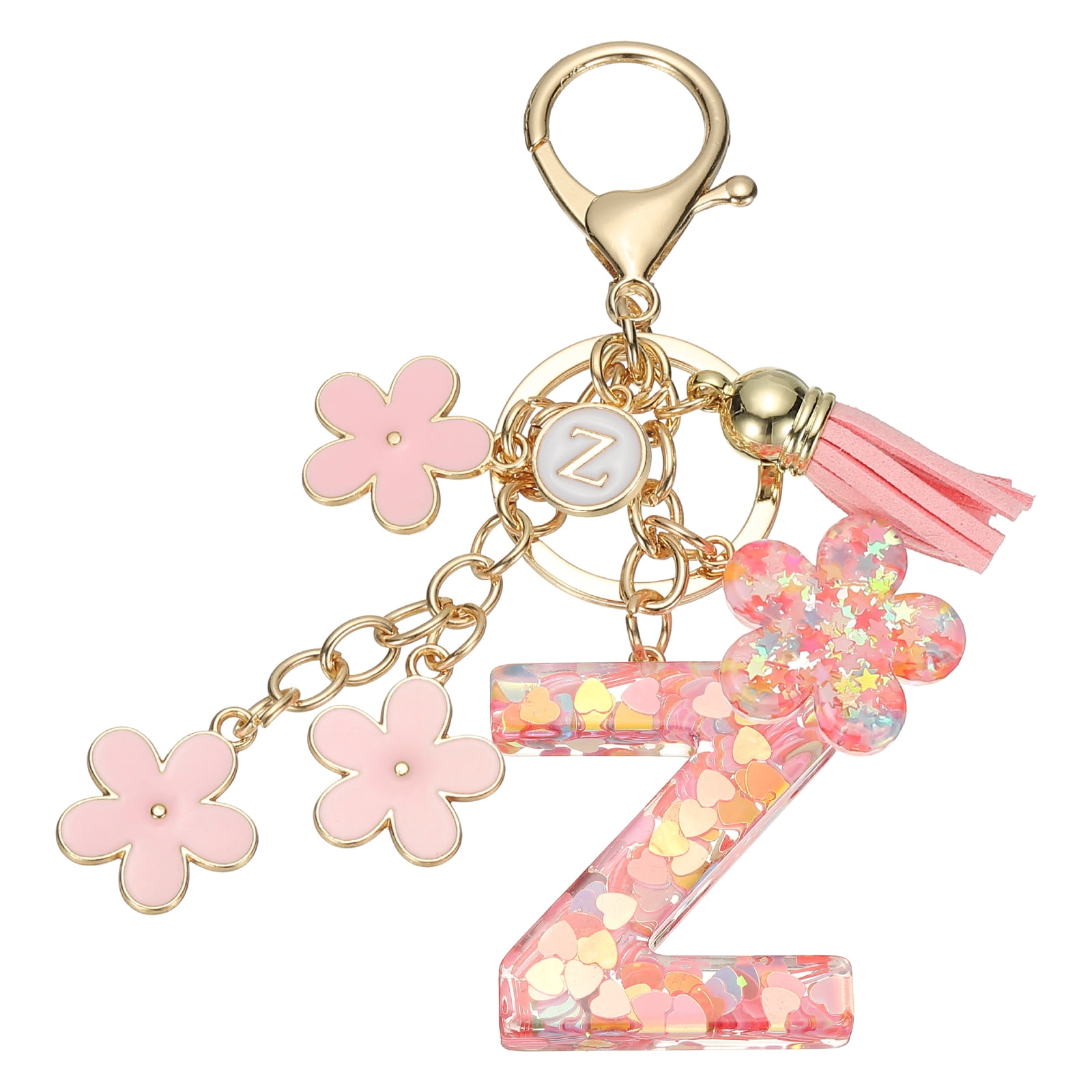 Uxcell Initial Letter Keychain, Cute Tassel Cherry Blossom Keychain ...