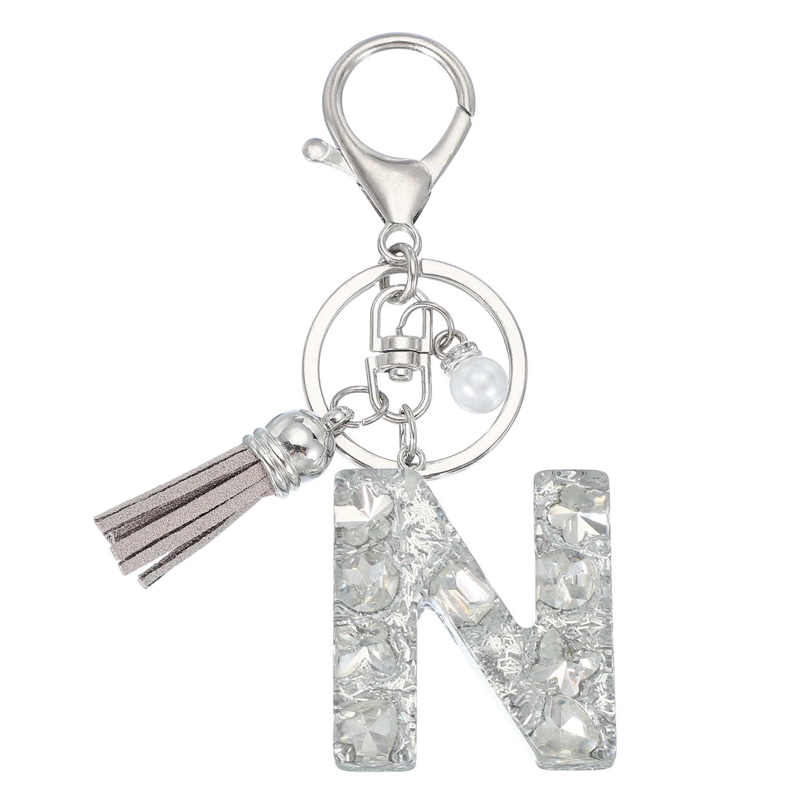 Uxcell Initial Letter Keychain with Tassel and Pearl, Bling Alphabet ...