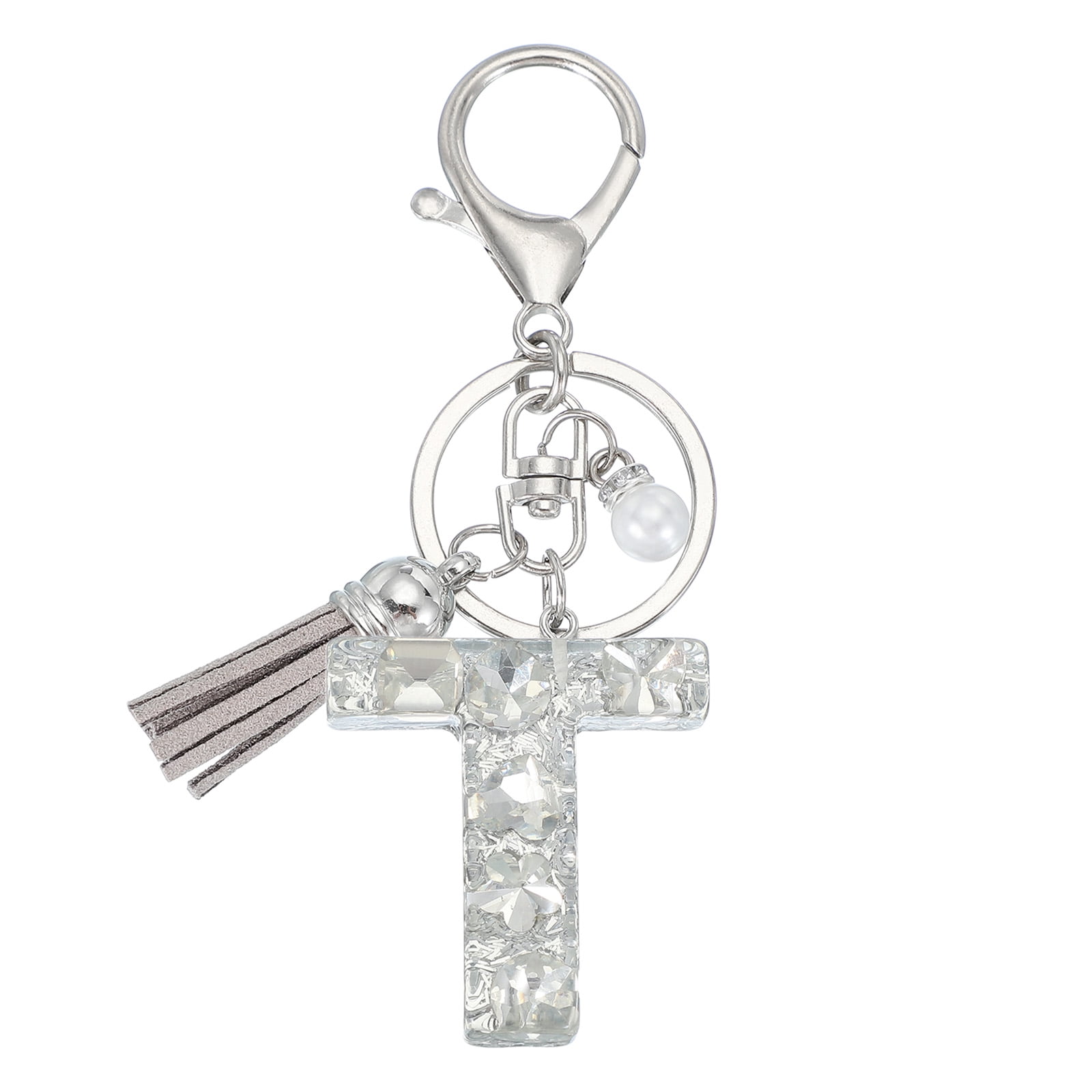 Uxcell Initial Letter Keychain with Tassel and Pearl, Bling Alphabet ...