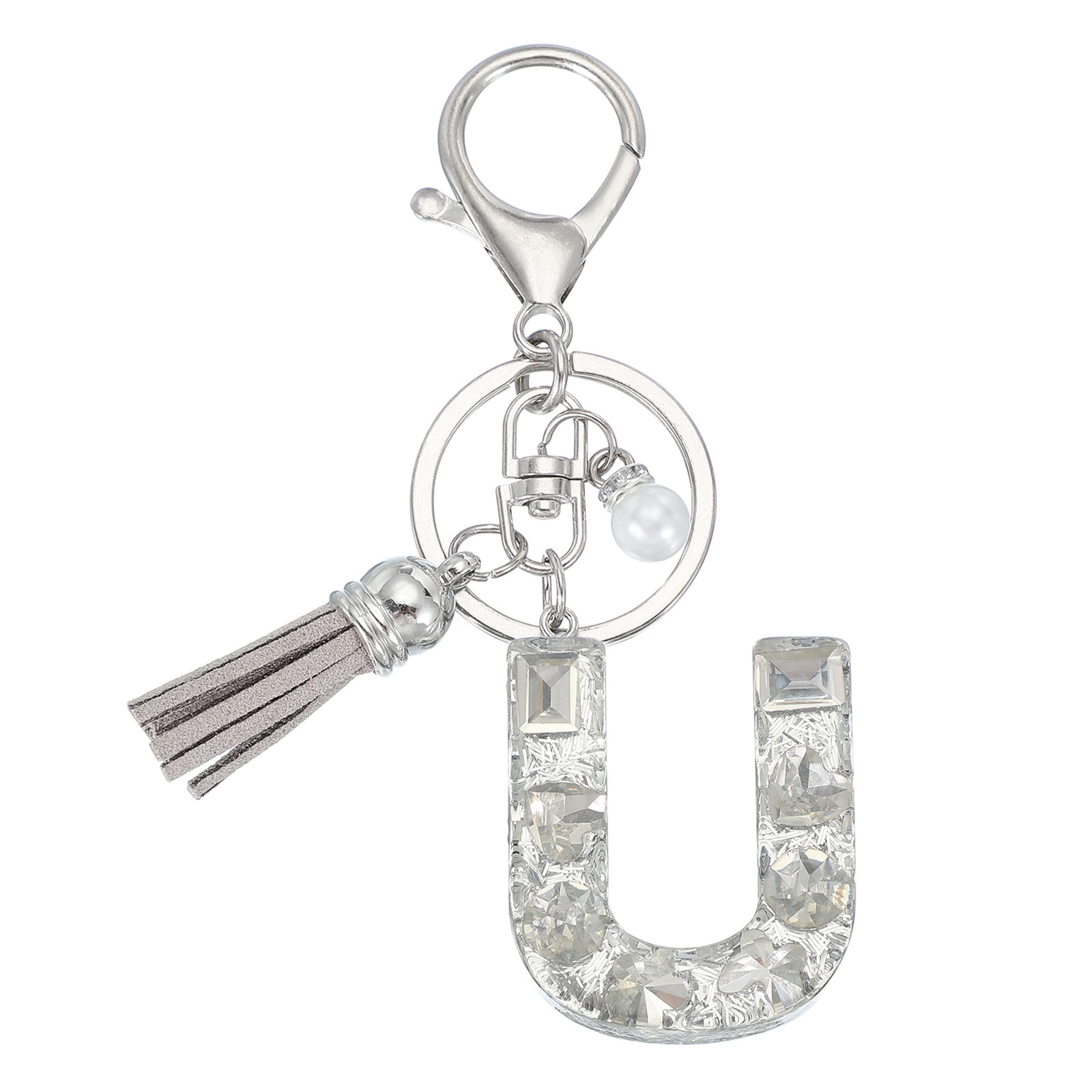 Uxcell Initial Letter Keychain with Tassel and Pearl, Bling Alphabet ...