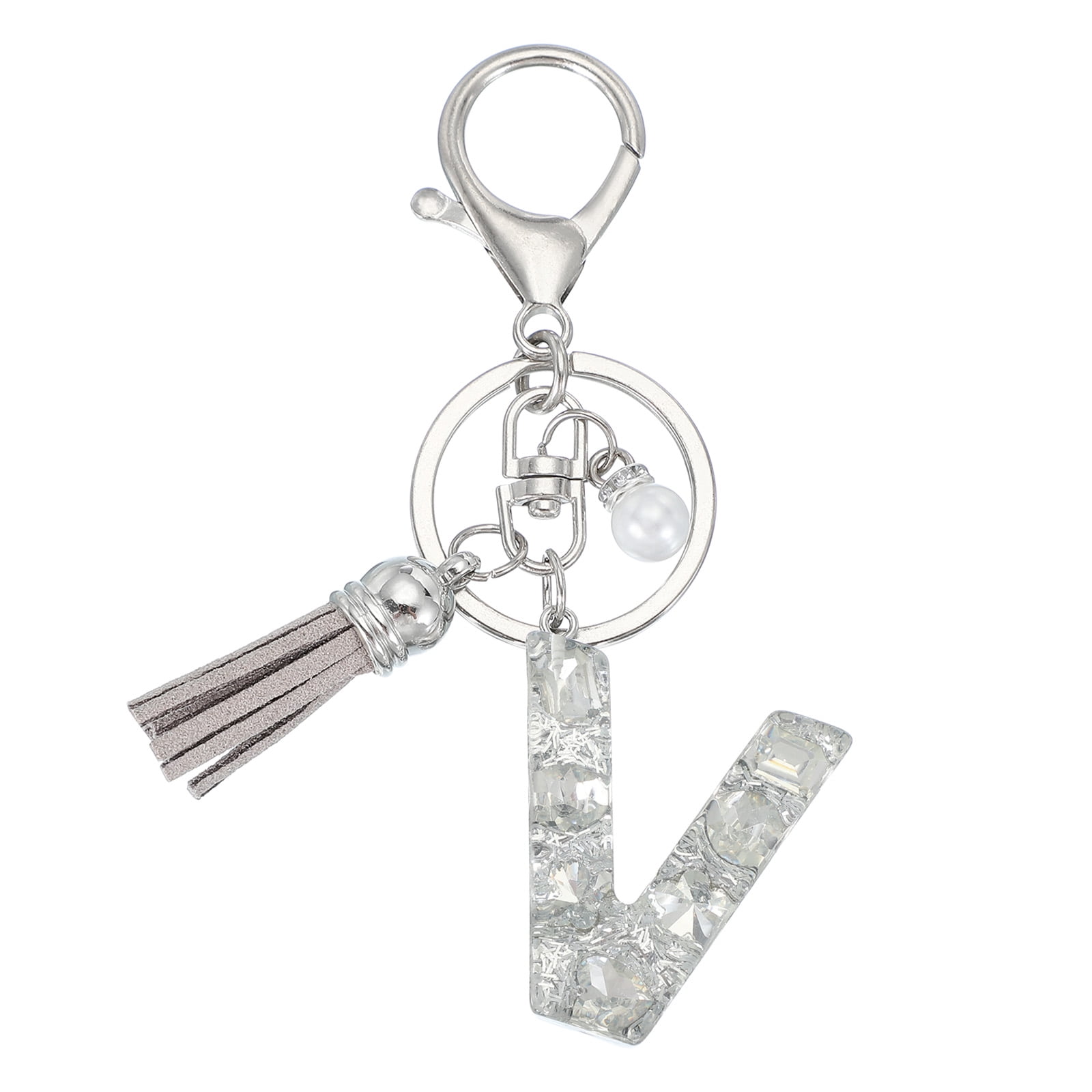 Uxcell Initial Letter Keychain with Tassel and Pearl, Bling Alphabet ...