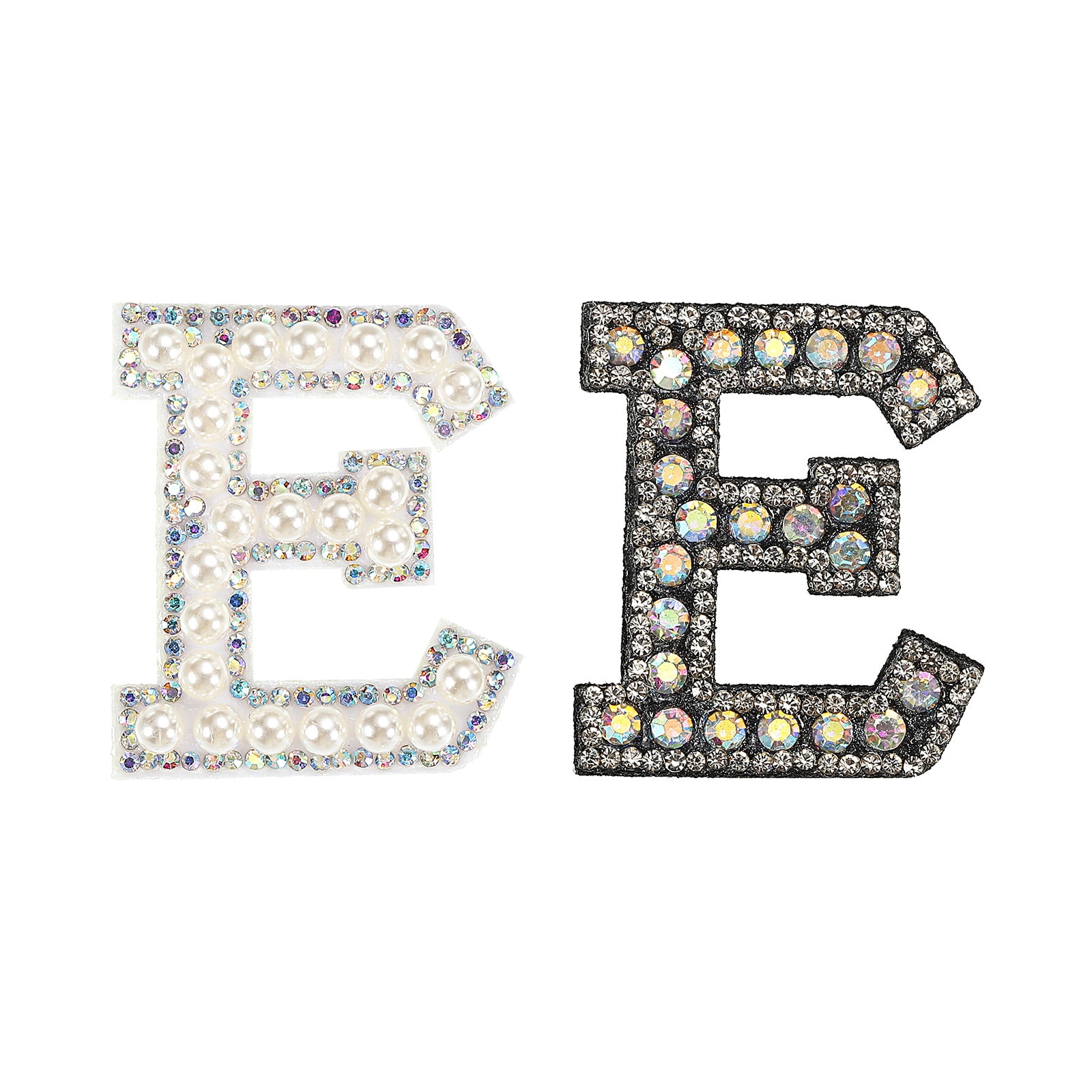 Uxcell Iron on Decorative Letter E Black White Patch Glitter Alphabet Applique Rhinestone Pearl ...