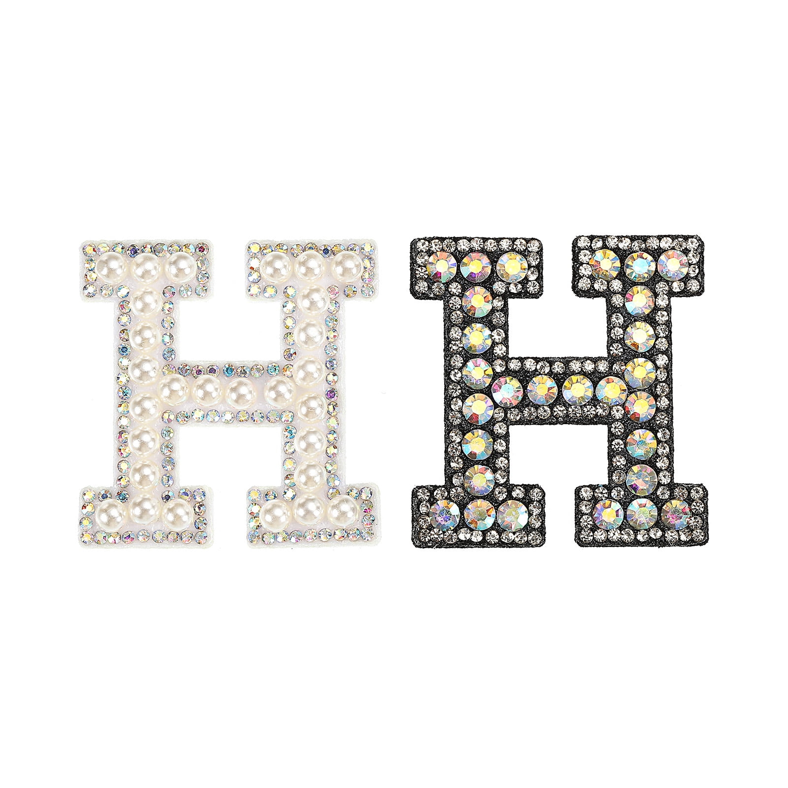 Uxcell Iron on Decorative Letter H Black White Patch Glitter Pearl ...