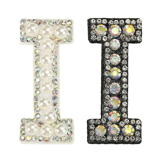 Uxcell Iron on Decorative Letter I Black White Patch Glitter Alphabet ...