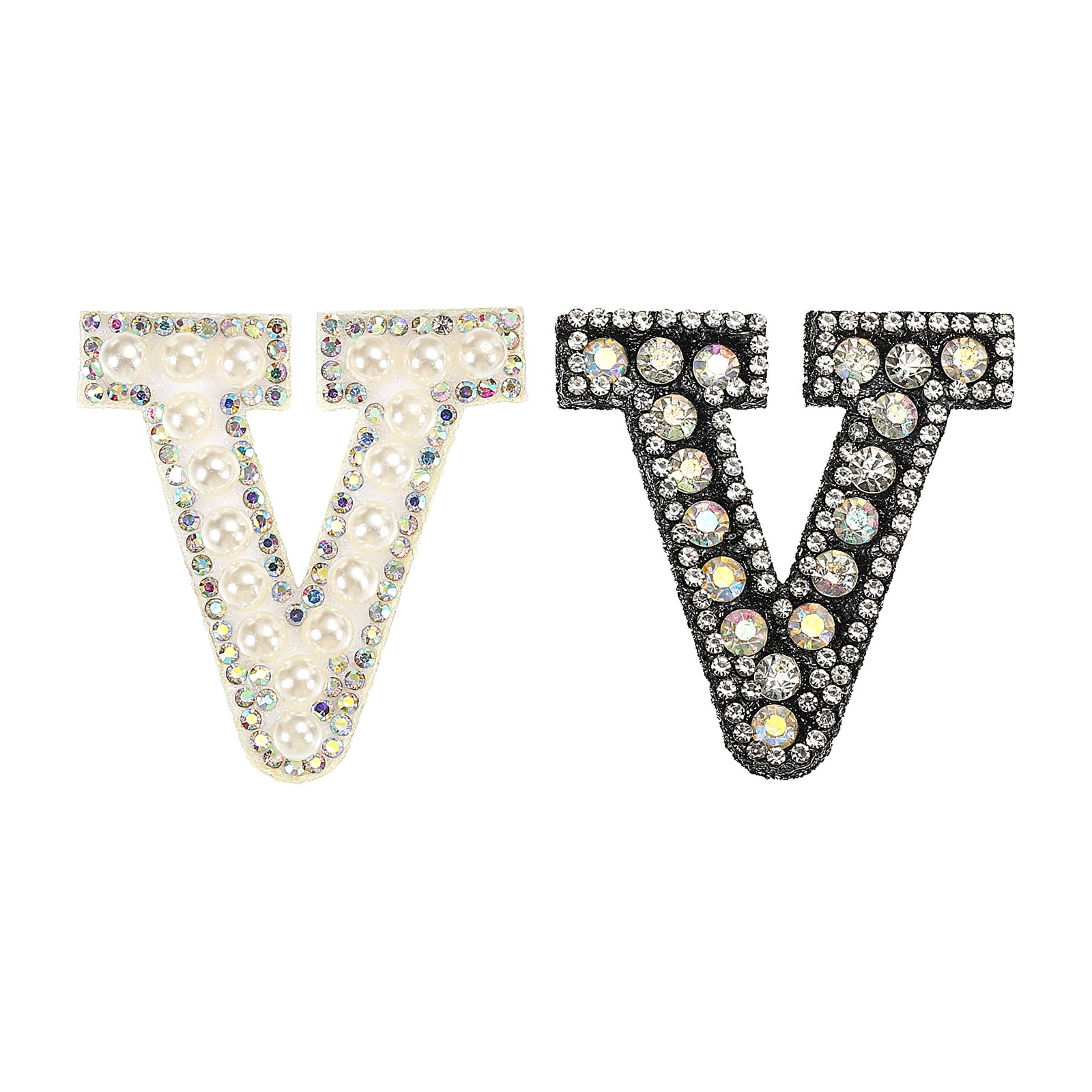 Uxcell Iron on Decorative Letter V Black White Patch Glitter Alphabet ...