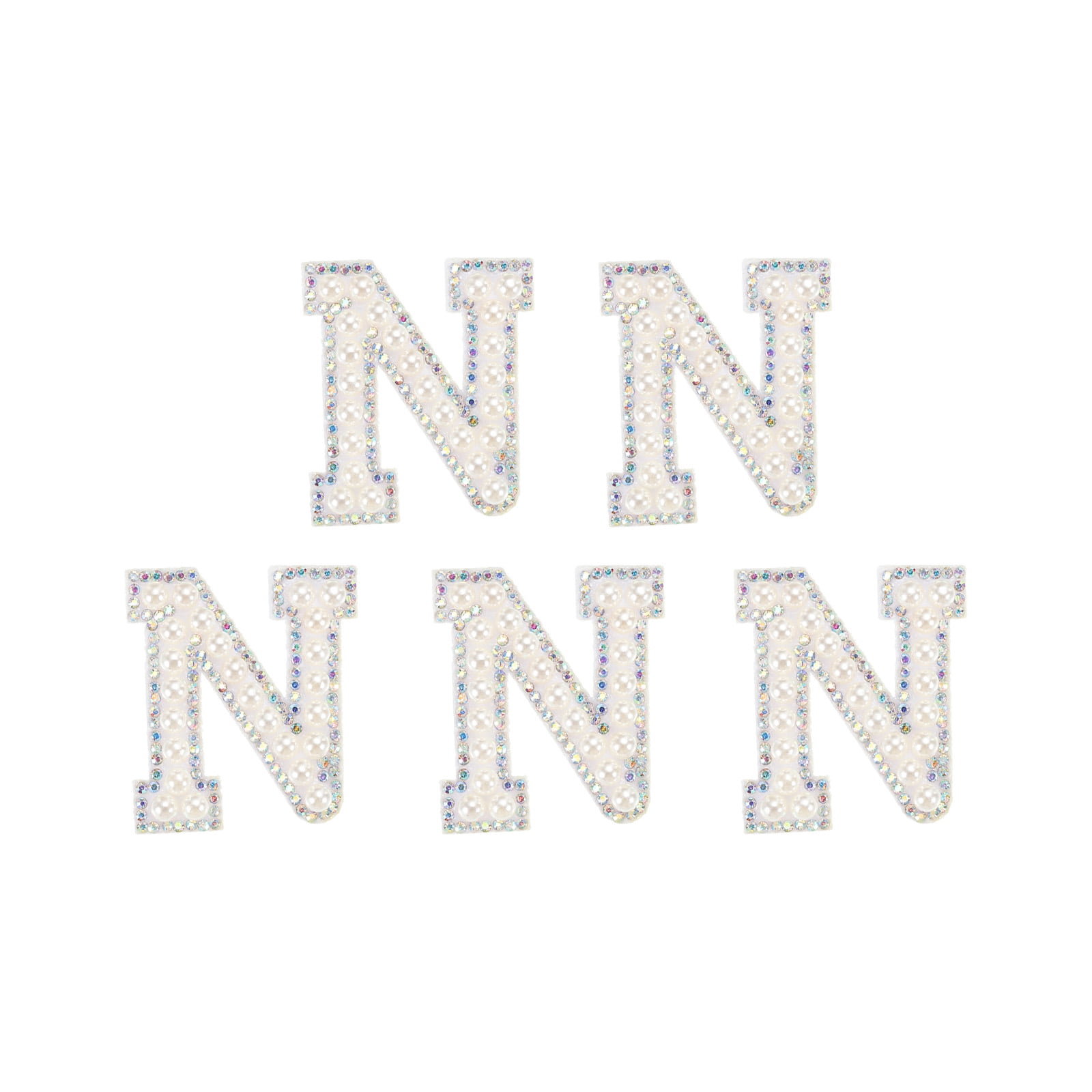 Uxcell Iron on Letter N Patch Colored Rhinestone Shiny Pearl English ...
