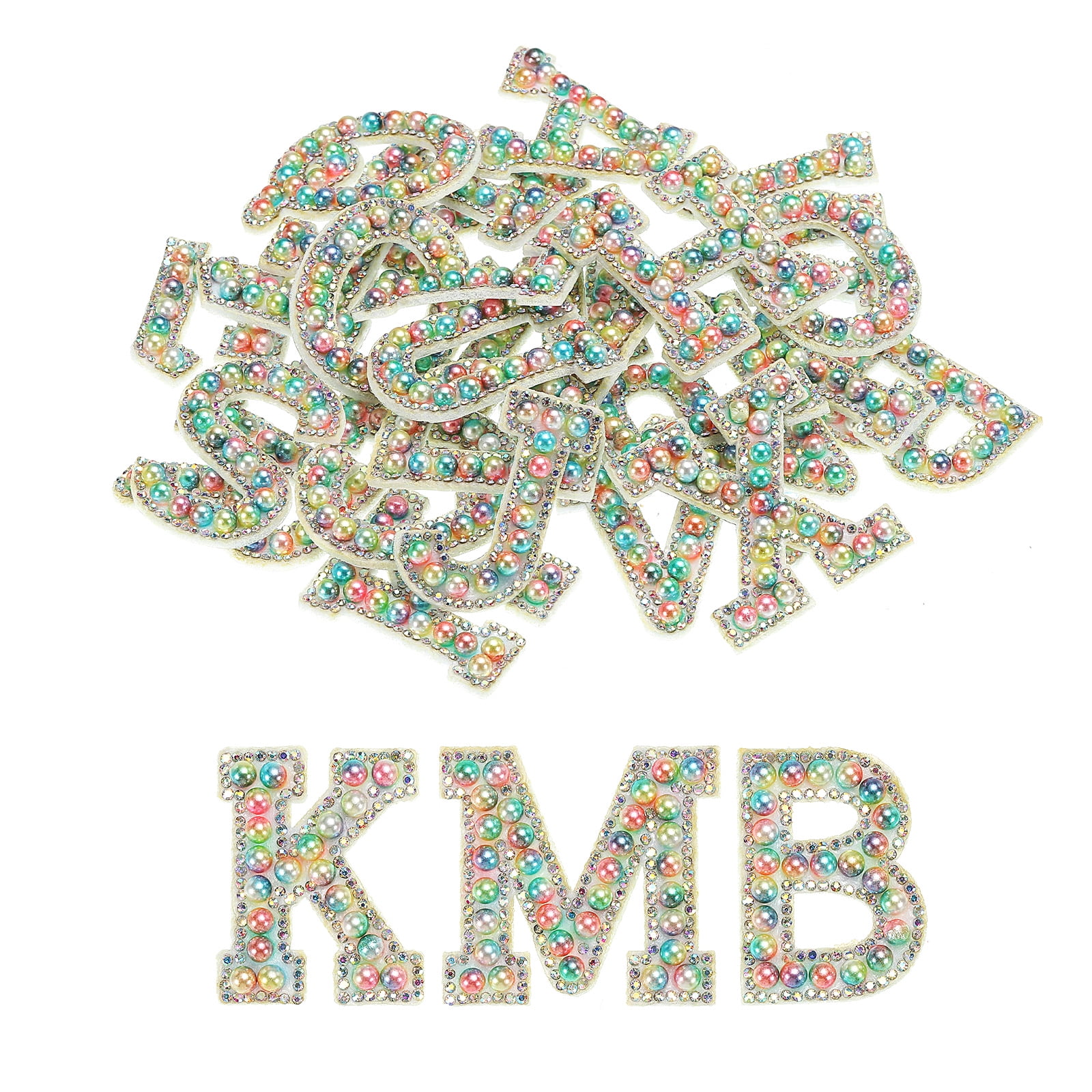 Uxcell Iron on Letter Pearl Letter Patches Rhinestone Color Gradient ...