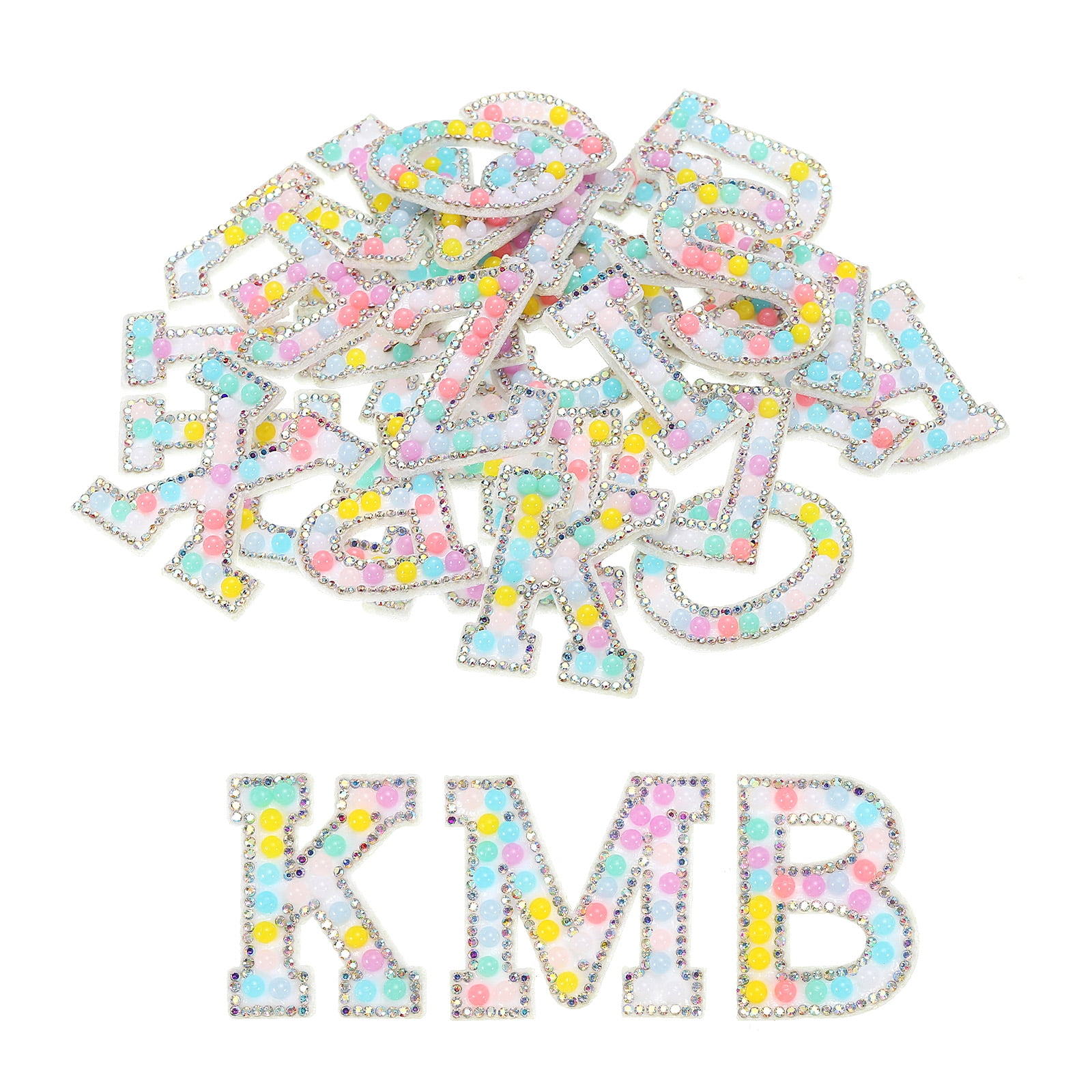 Uxcell Iron on Letter Pearl Letter Patches Rhinestone Colorful A-Z ...