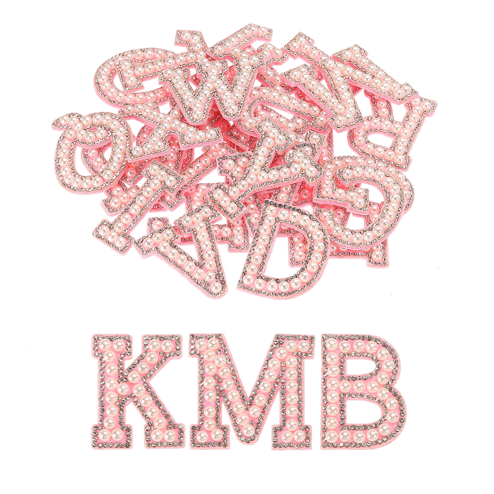 Uxcell Iron on Letter Pearl Letter Patches Rhinestone Pink A-Z Glitter ...
