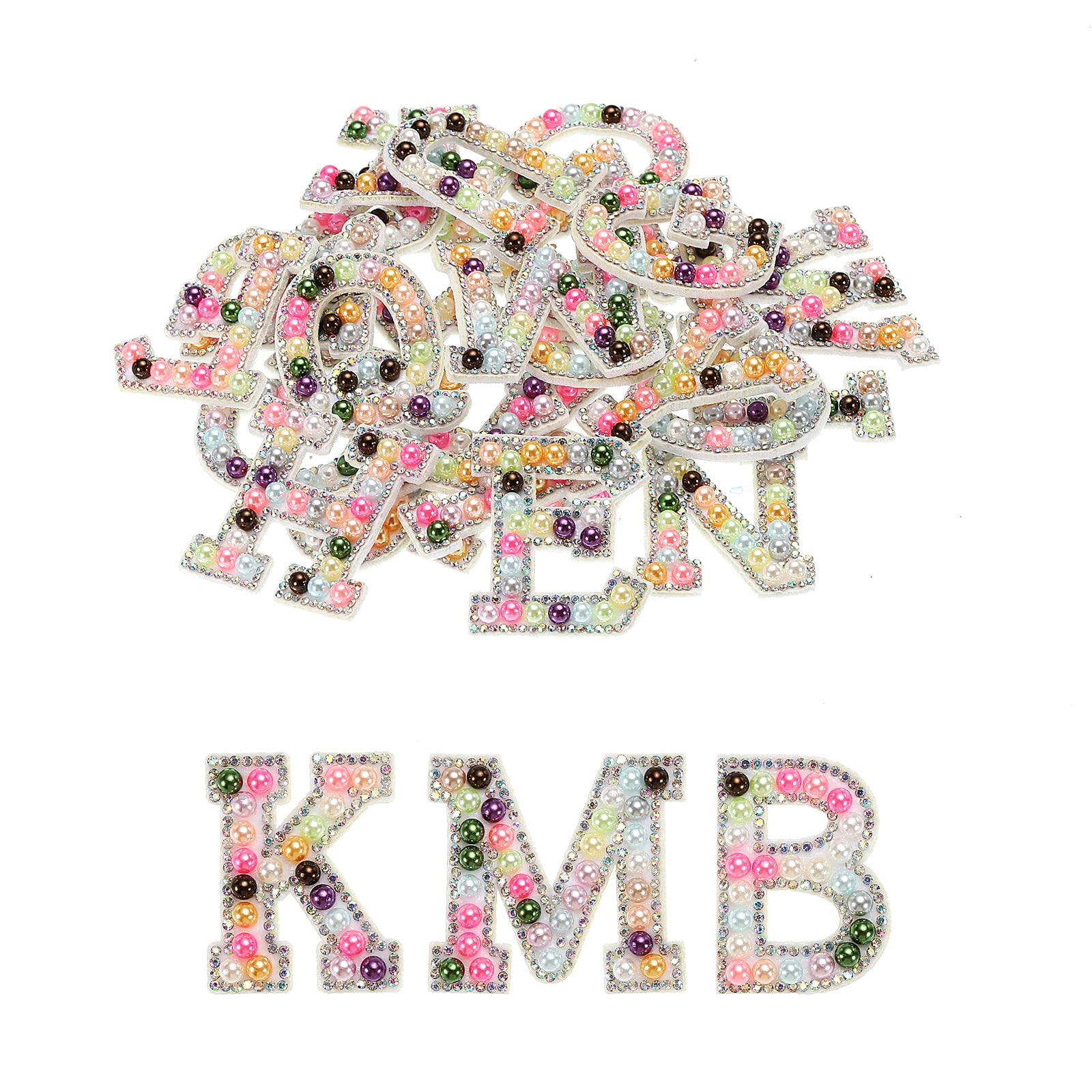 Uxcell Iron on Letter Pearl Letter Patches Rhinestone Rainbow Color A-Z ...