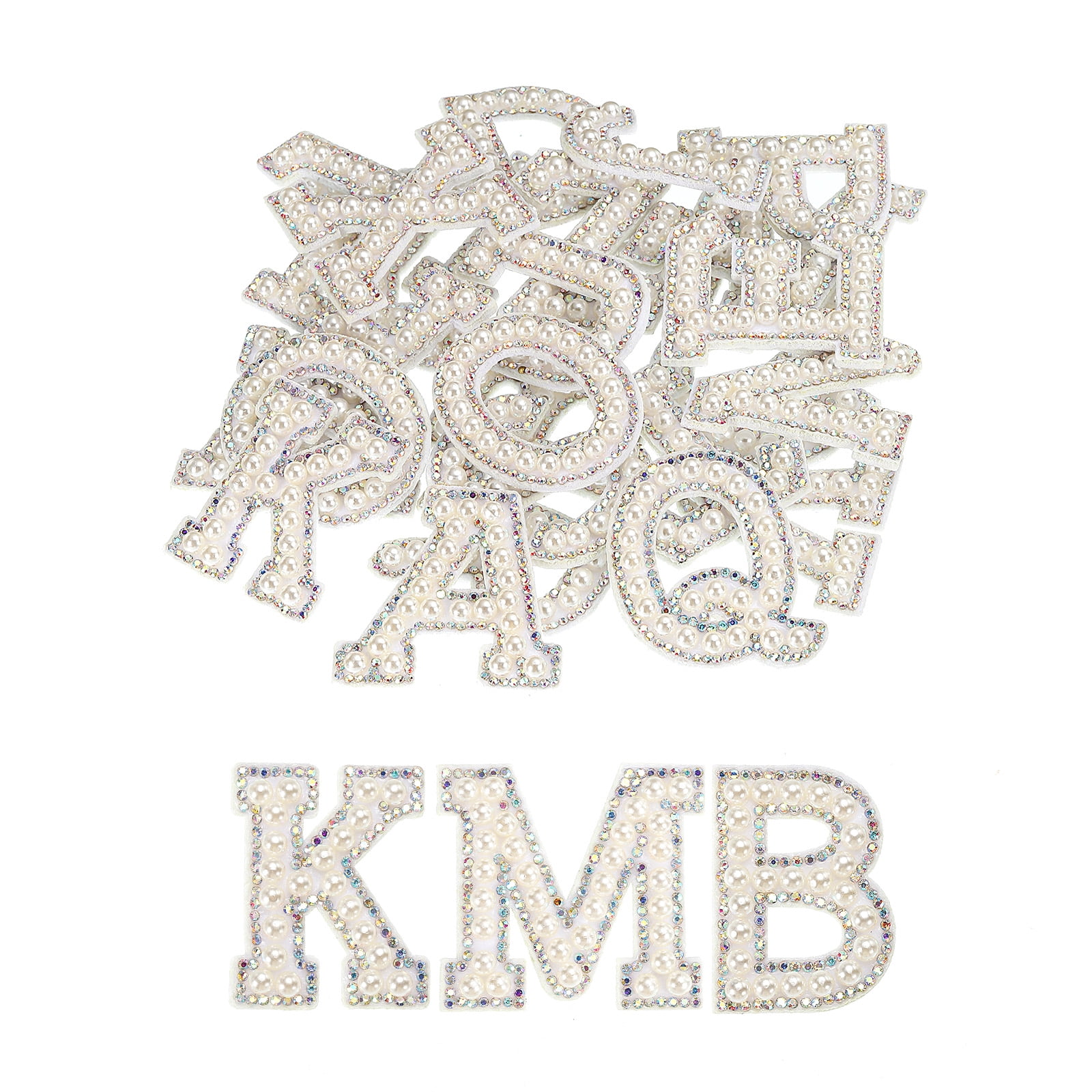 Uxcell Iron on Letter Pearl Letter Patches Rhinestone White A-Z Glitter ...