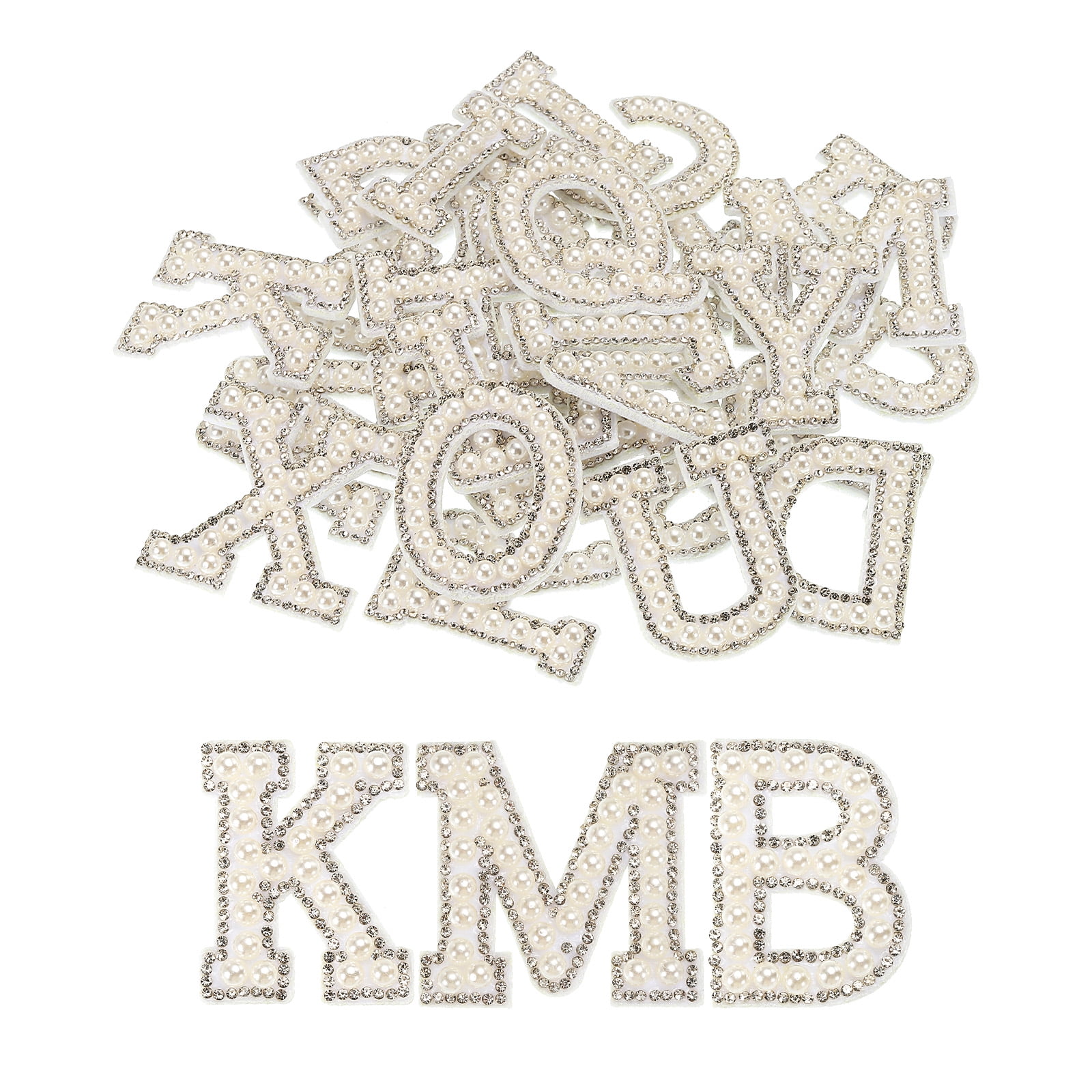 Uxcell Iron on Letter Pearl Letter Patches Rhinestone White A-Z Glitter ...